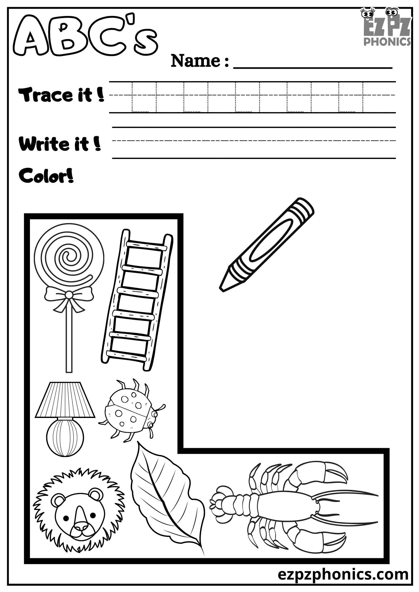 Letter L Trace, Write, and Color - ezpzphonics.com