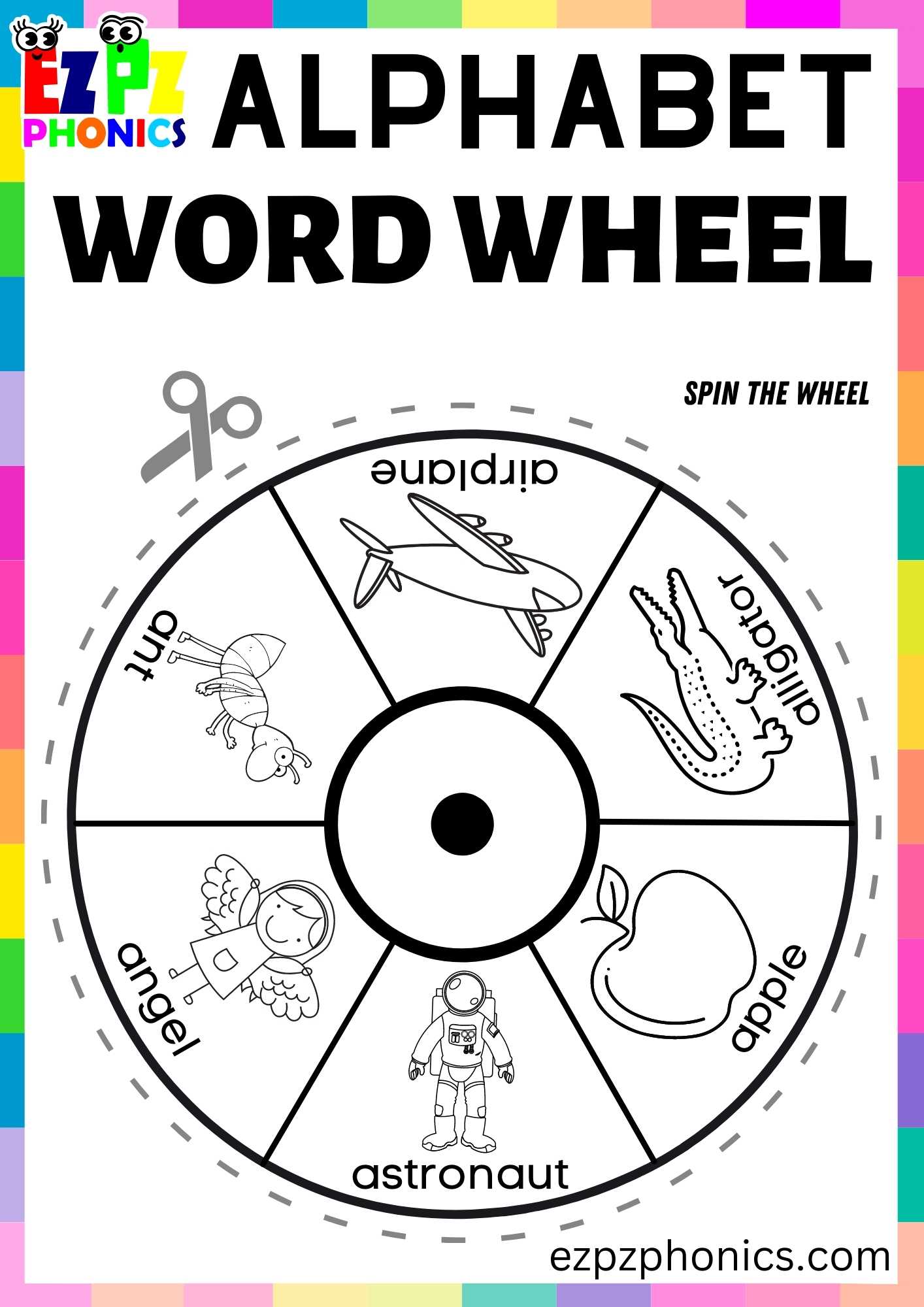Letter A Alphabet Coloring Spinner Wheel Phonics - ezpzphonics.com