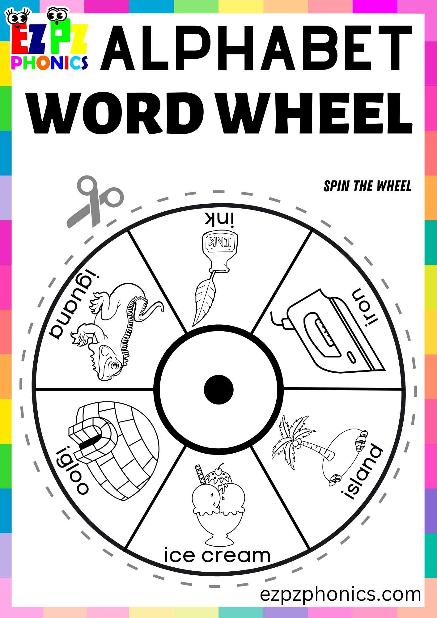 Letter I Alphabet Coloring Spinner Wheel Phonics - ezpzphonics.com