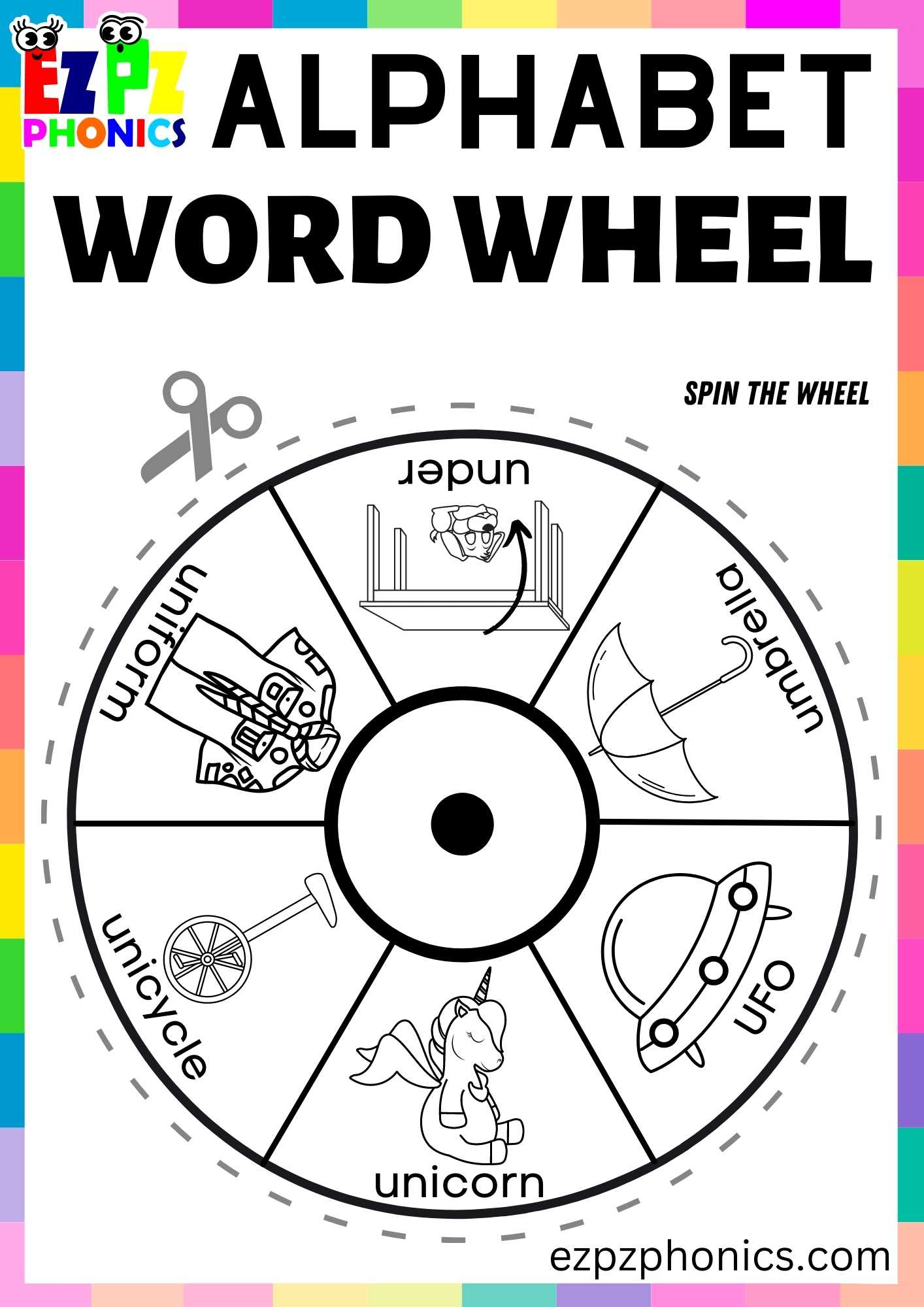 Letter U Alphabet Coloring Spinner Wheel Phonics - ezpzphonics.com
