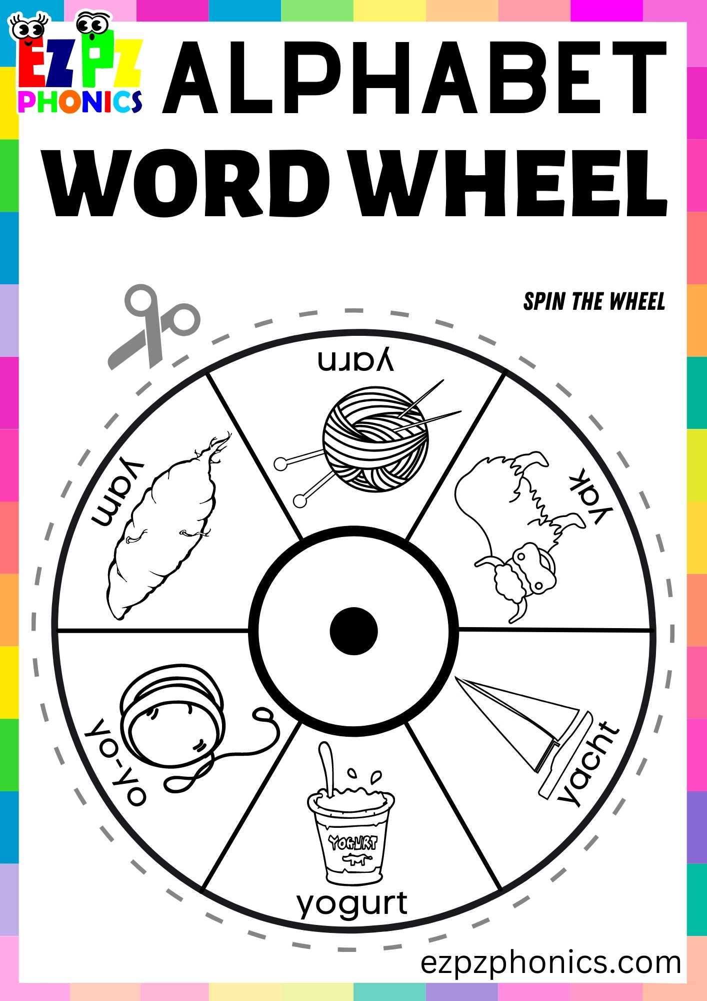 Letter Y Alphabet Coloring Spinner Wheel Phonics - ezpzphonics.com