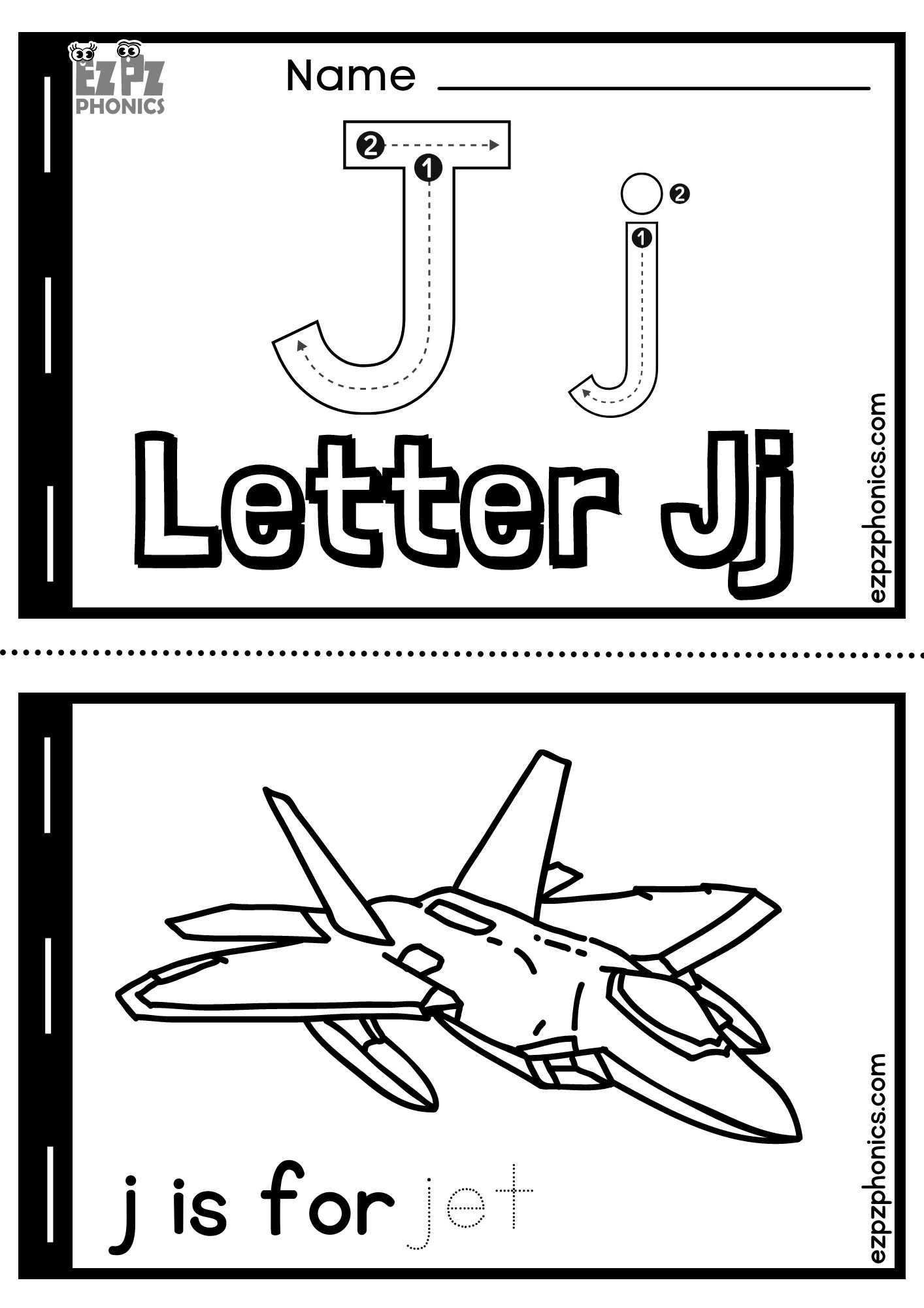 Letter J Alphabet Coloring Book Half Page Free Printable PDF ...