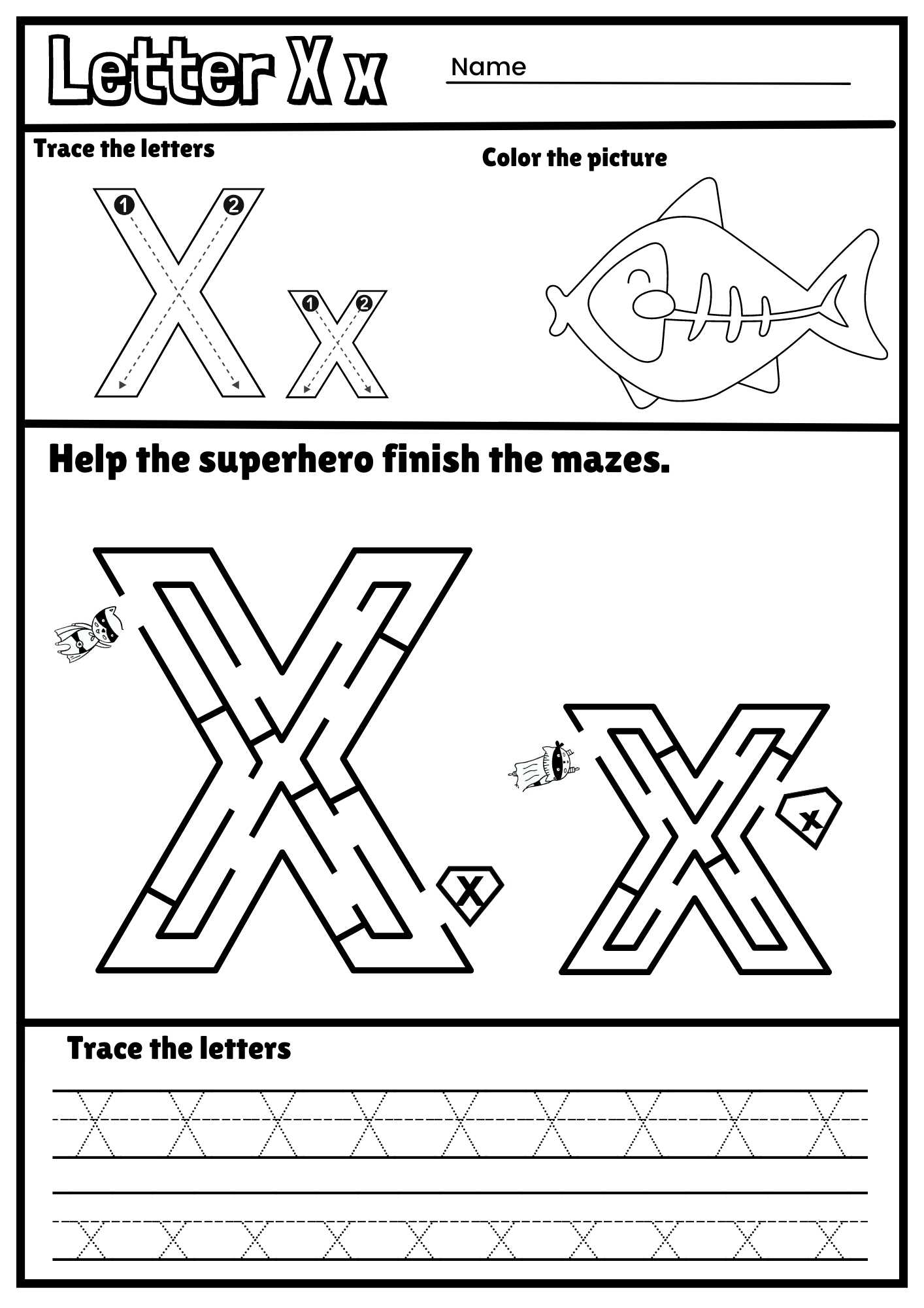 Letter X Alphabet Tracing And Coloring Free Printable PDF - ezpzphonics.com