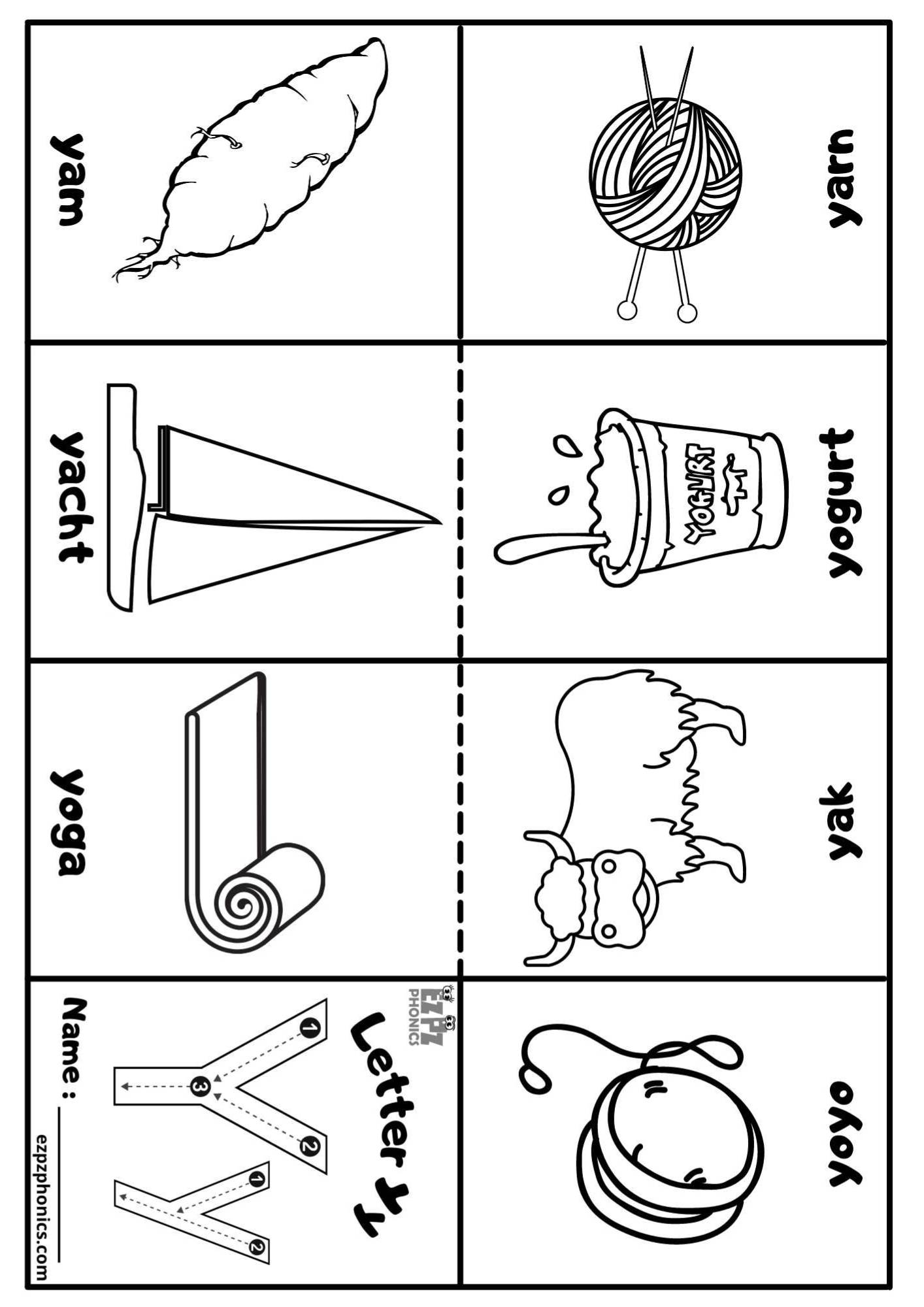 Letter Y Mini Coloring Book Free Printable PDF - ezpzphonics.com