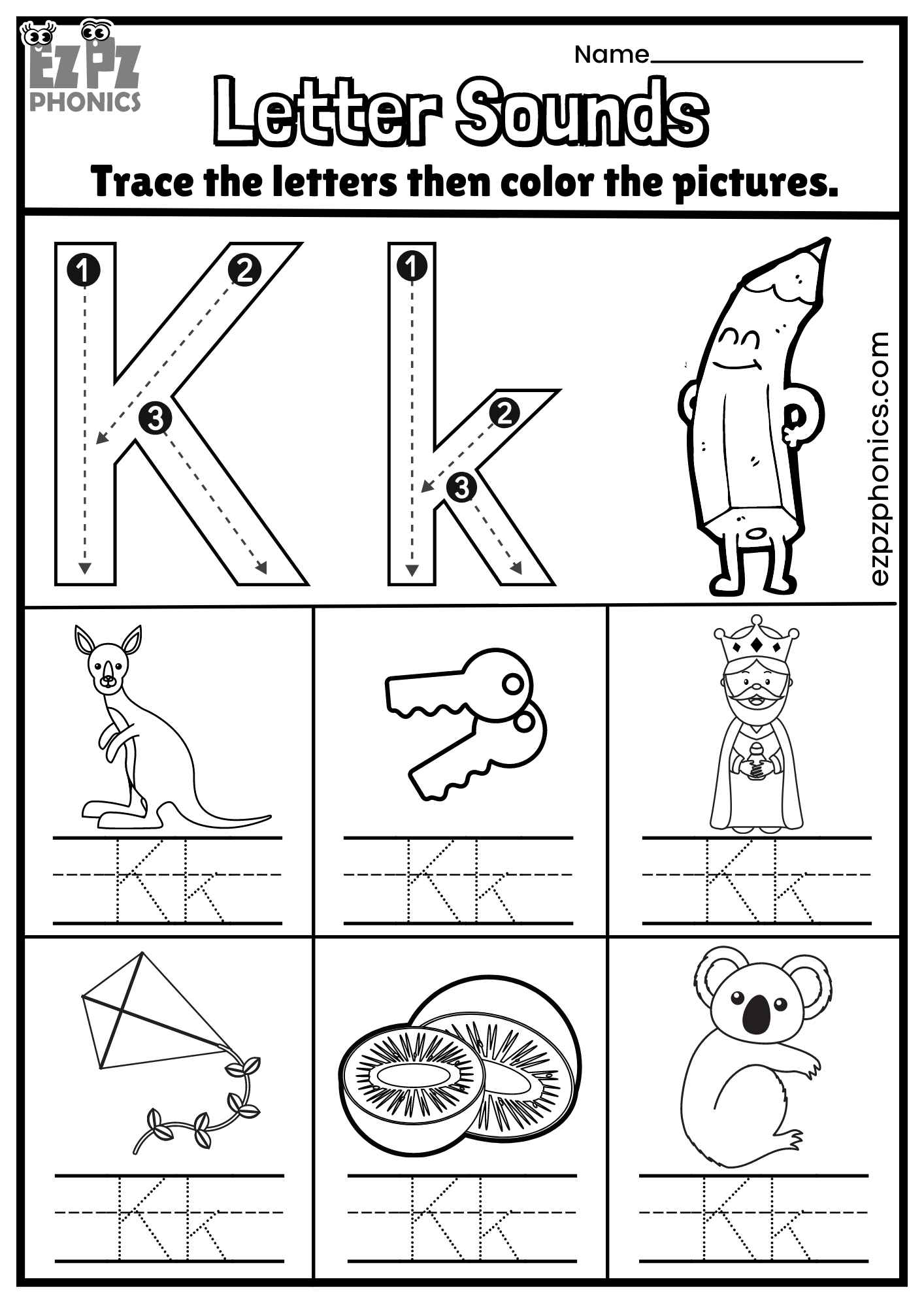 Letter Kk Trace and Color the Pictures Free PDF Download - ezpzphonics.com