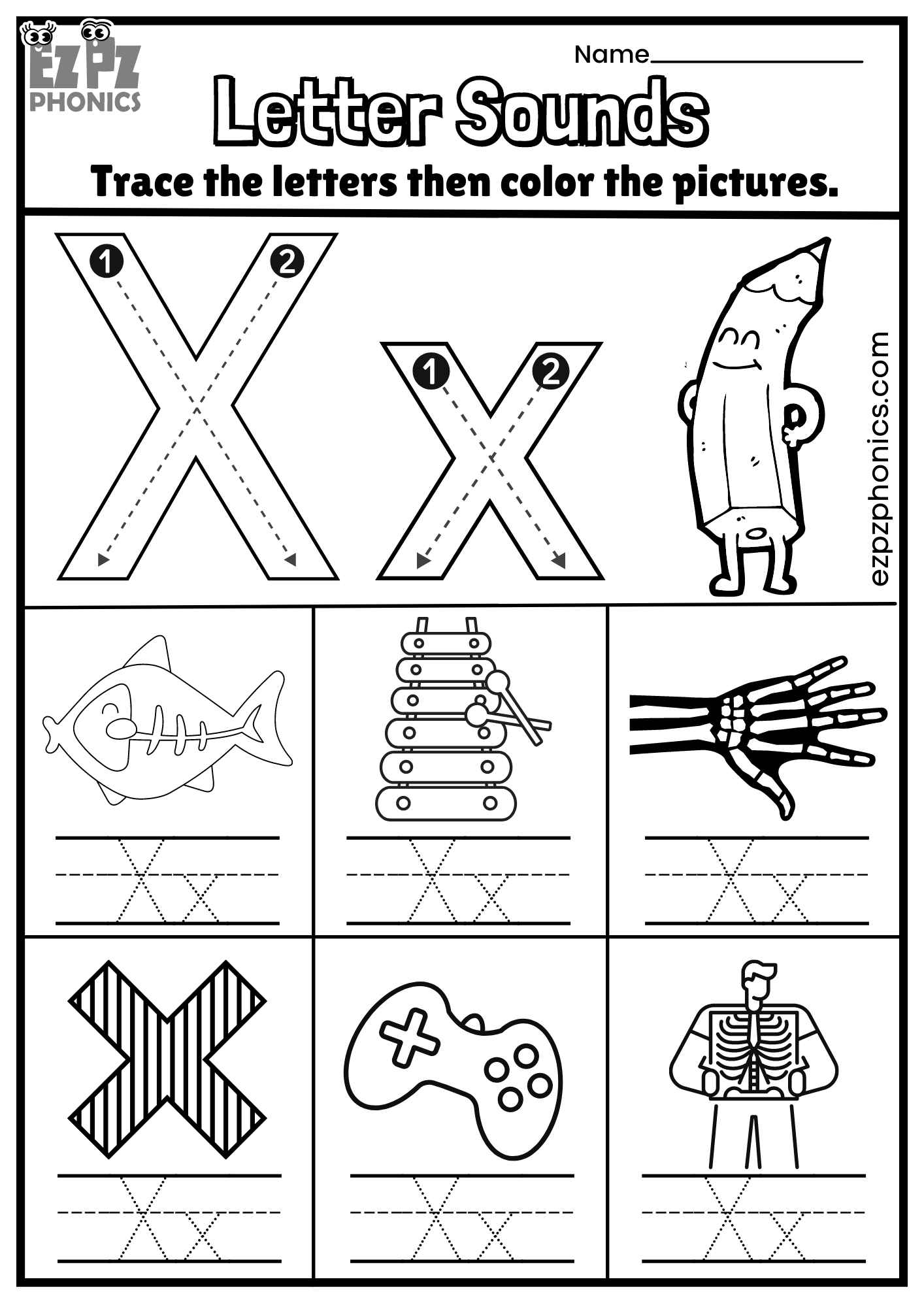 Letter Xx Trace and Color the Pictures Free PDF Download - ezpzphonics.com