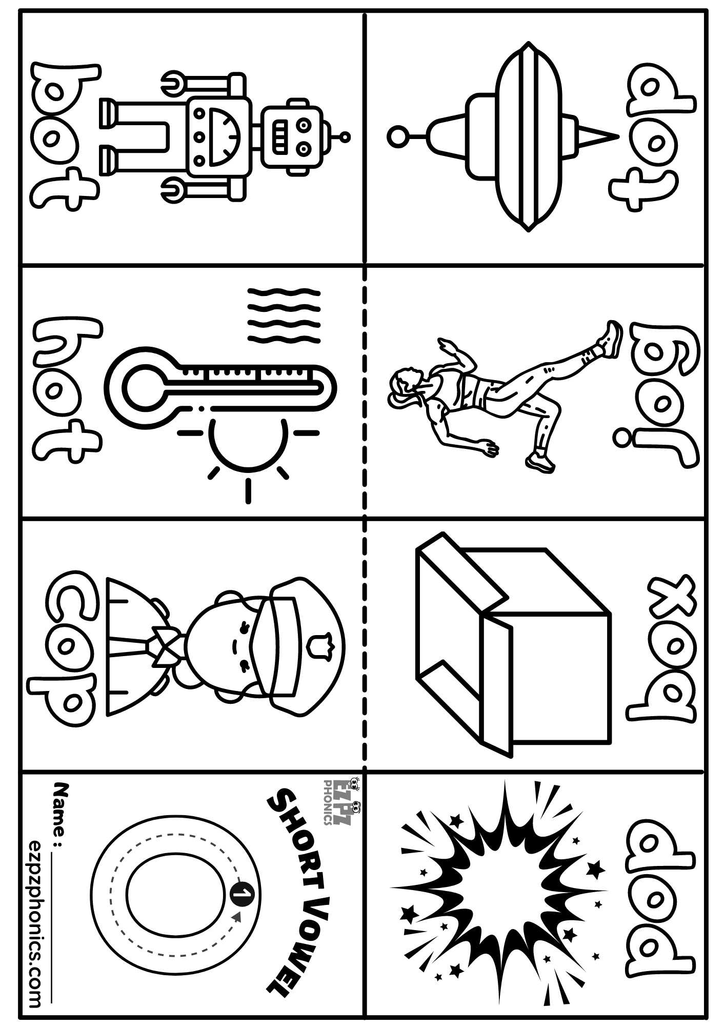 Short Vowel O Mini Coloring Book CVC Words 1 - ezpzphonics.com