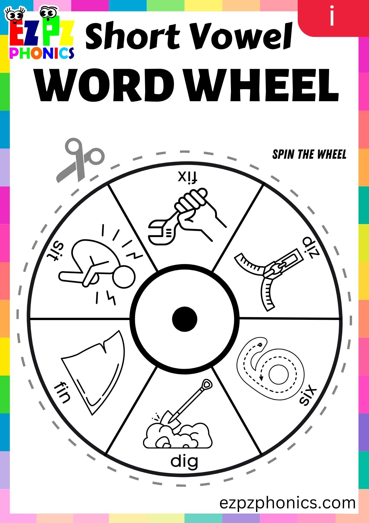 Coloring 1 Short I Word Wheel - ezpzphonics.com