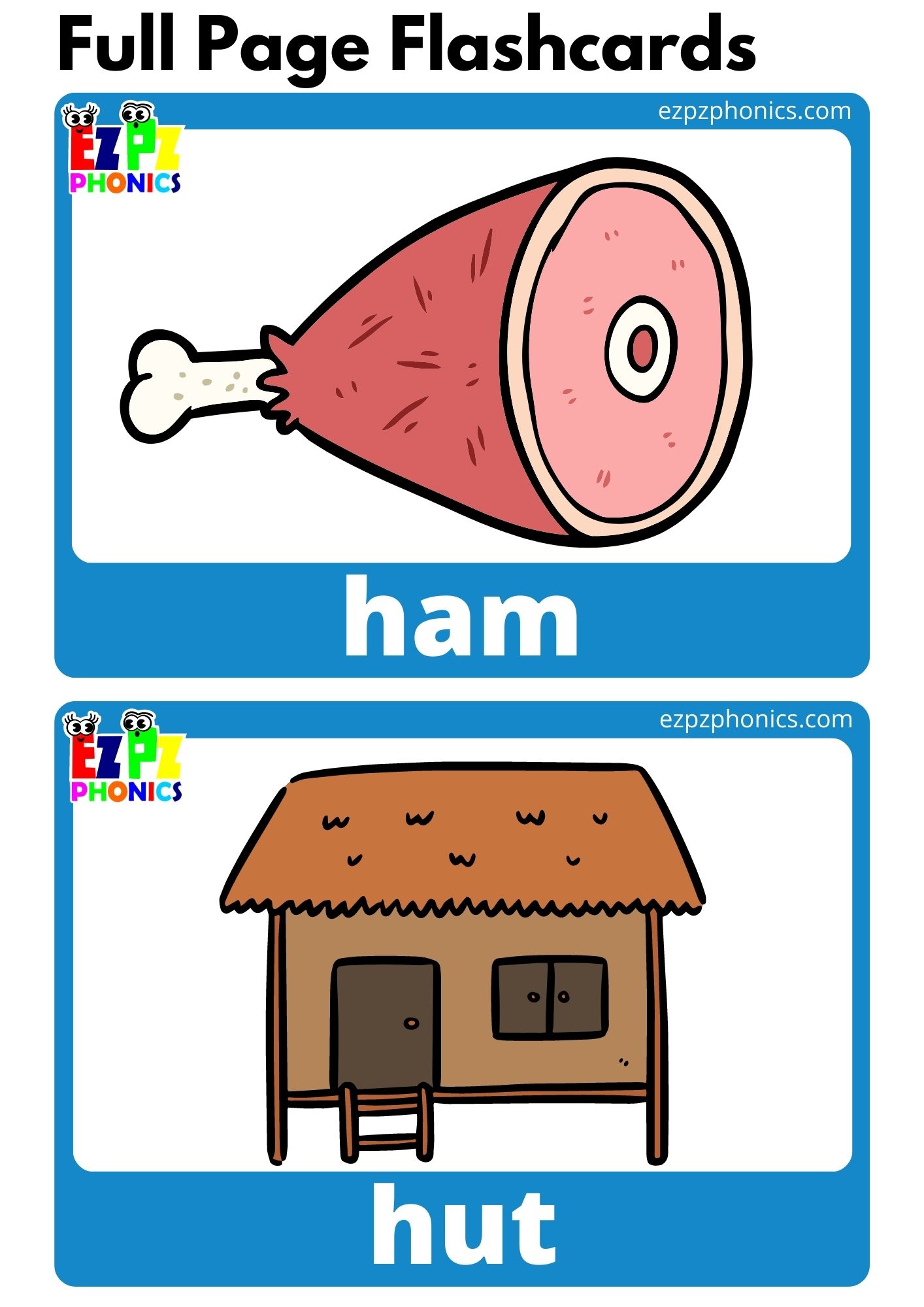 H Beginning Sounds Full Page Flashcards with Words Phonics Letter ...