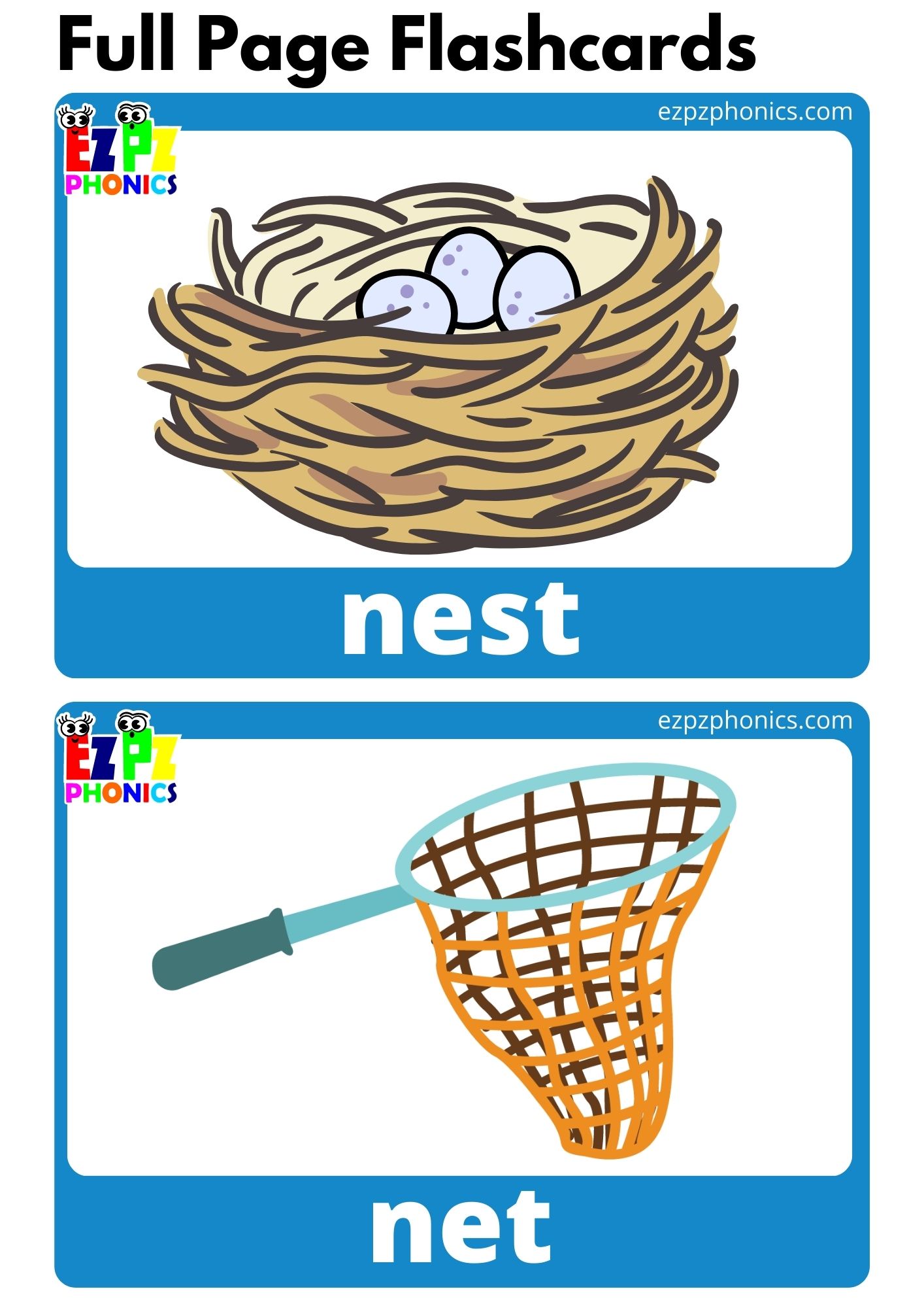 N Beginning Sounds Full Page Flashcards with Words Phonics Alphabet ...