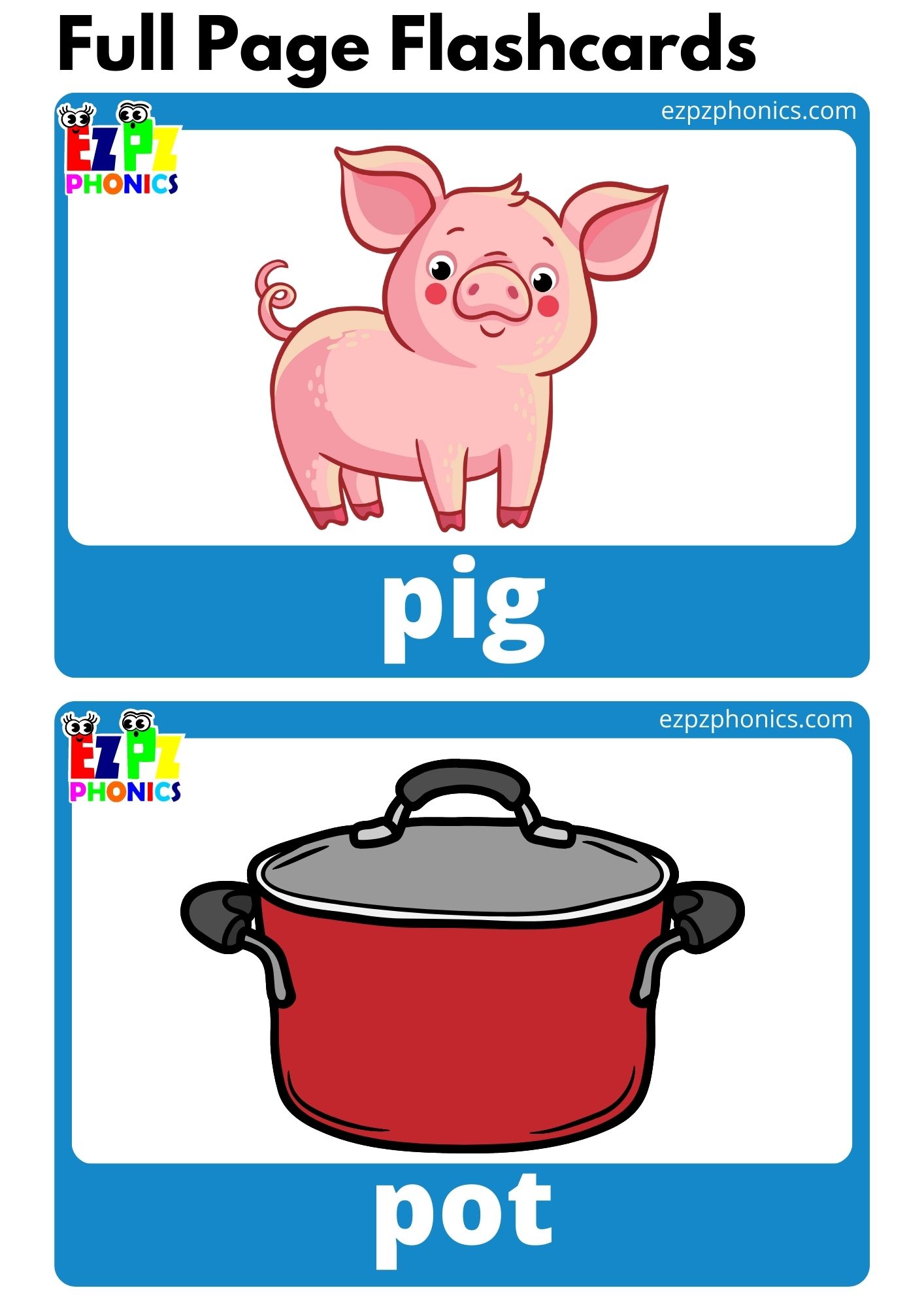 P Beginning Sounds Full Page Flashcards with Words Phonics Alphabet ...