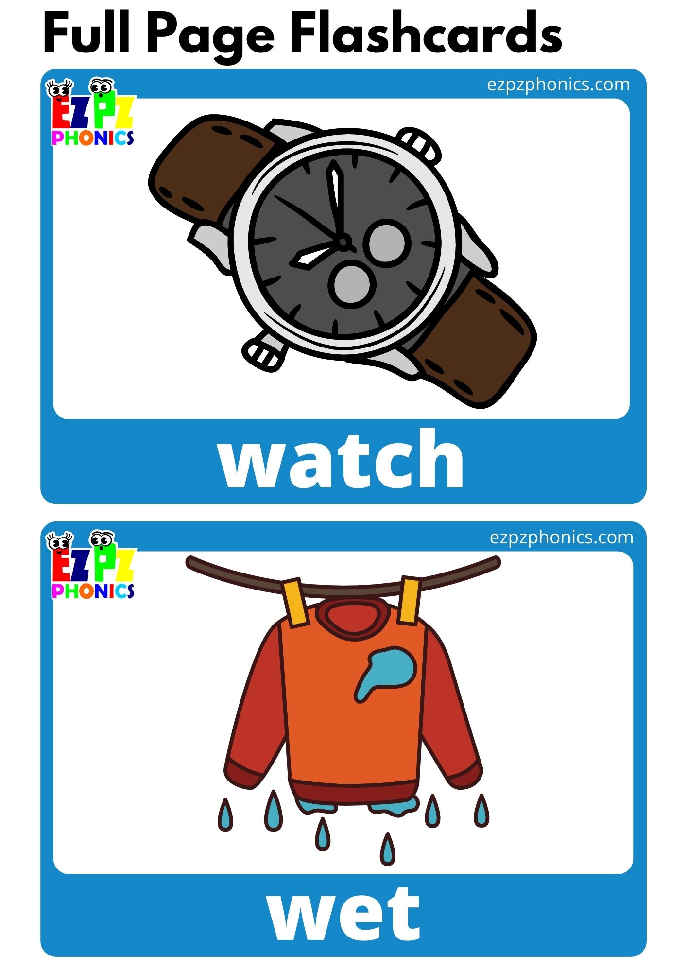 W Beginning Sounds Full Page Flashcards with Words Phonics Alphabet ...