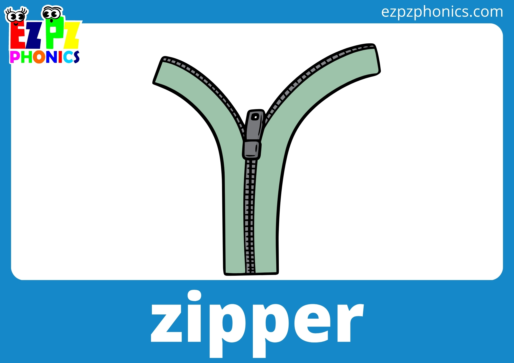 Z Beginning Sounds Full Page Flashcards with Words Phonics Alphabet ...