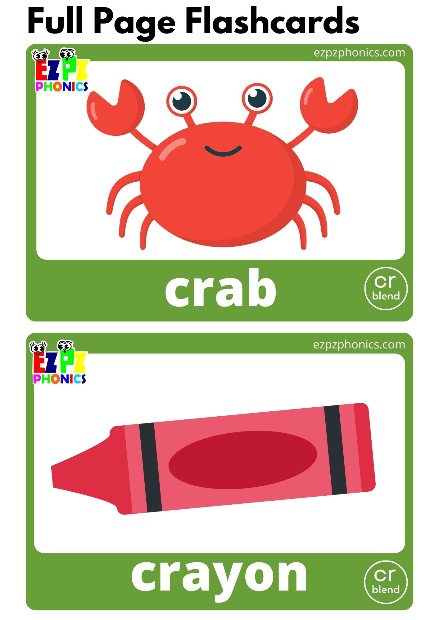 CR Blends Phonics Flashcards with Images and Words Download Free ...