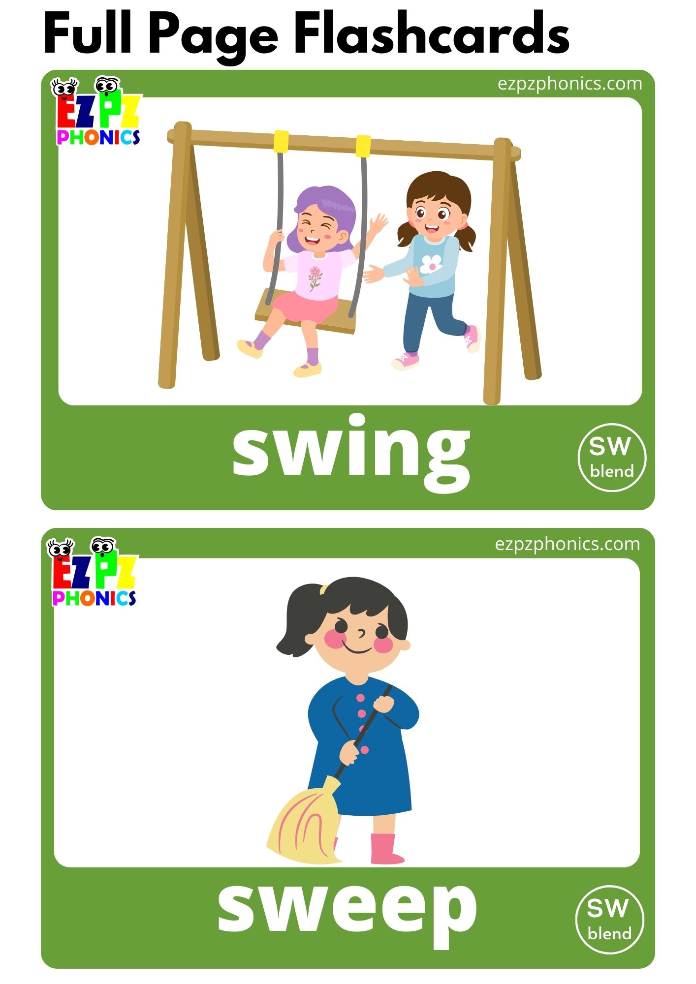 SW Blends Phonics Flashcards with Images and Words Download Free ...