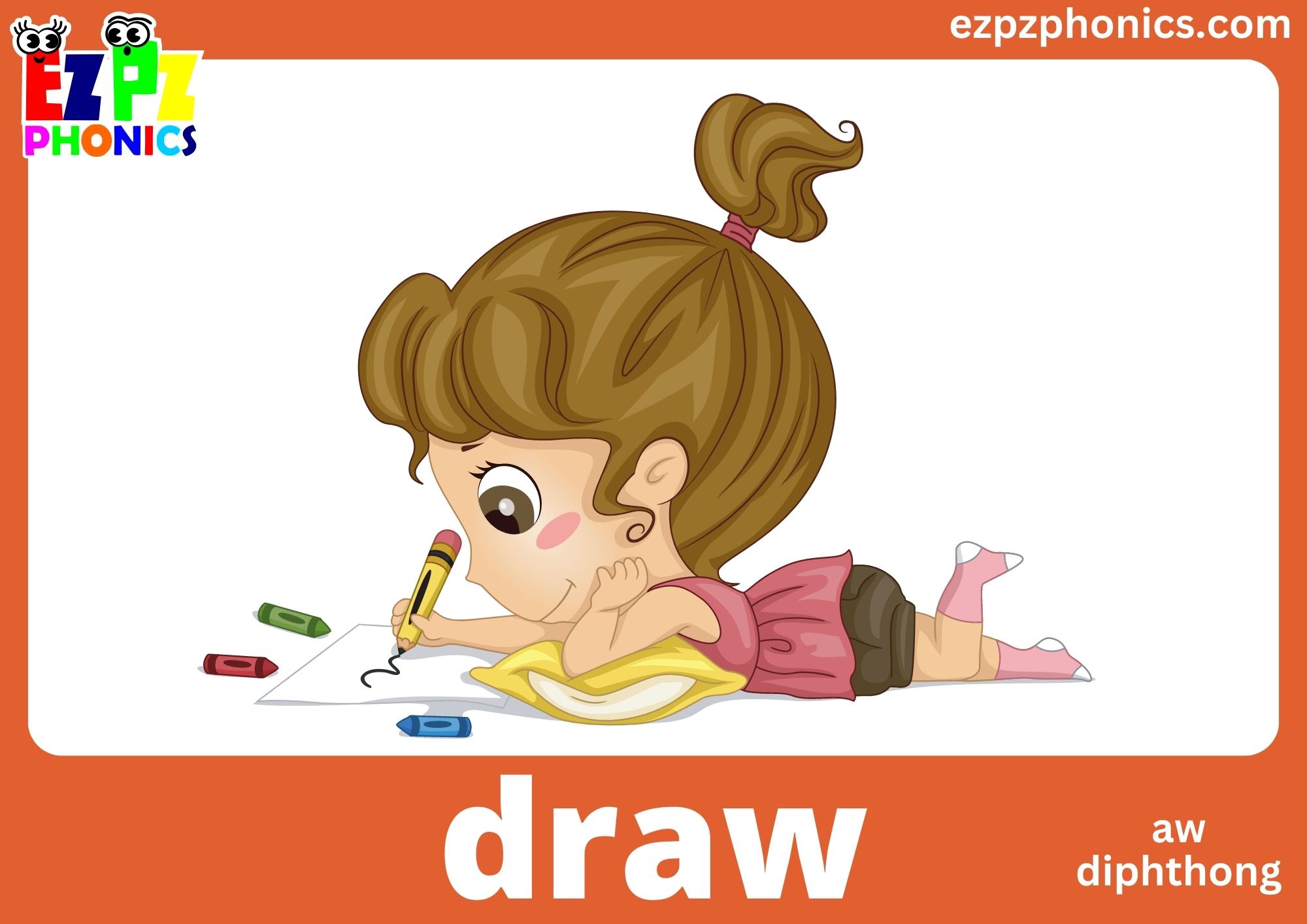 AW Diphthong Words Phonics Flashcards with Images and Words Free ...