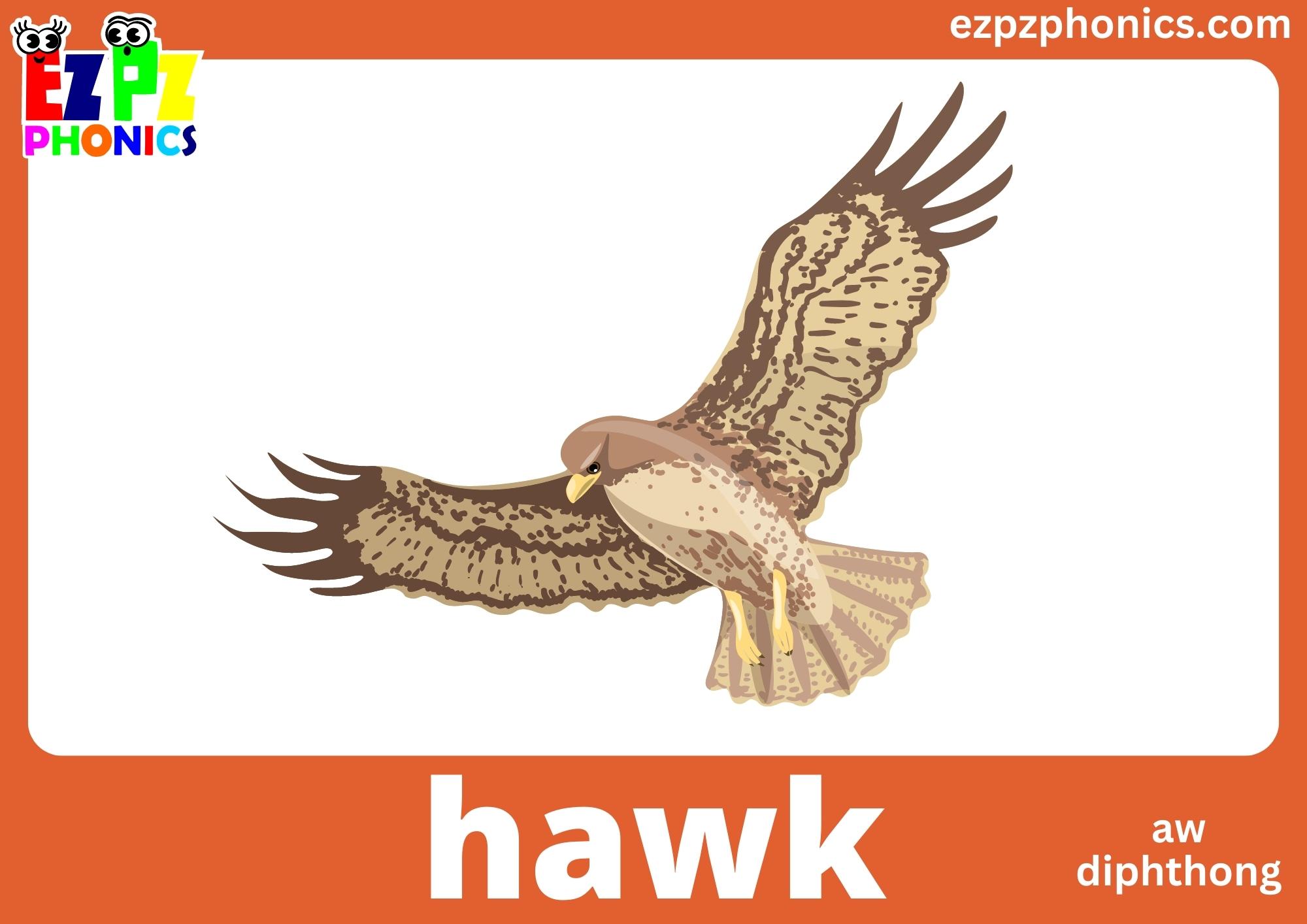 AW Diphthong Words Phonics Flashcards with Images and Words Free ...