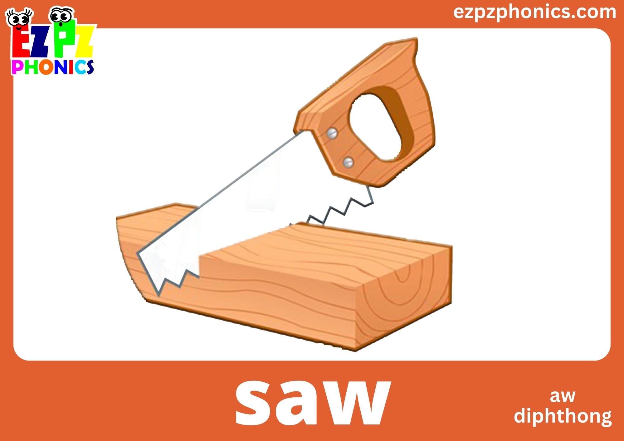 AW Diphthong Words Phonics Flashcards with Images and Words Free ...