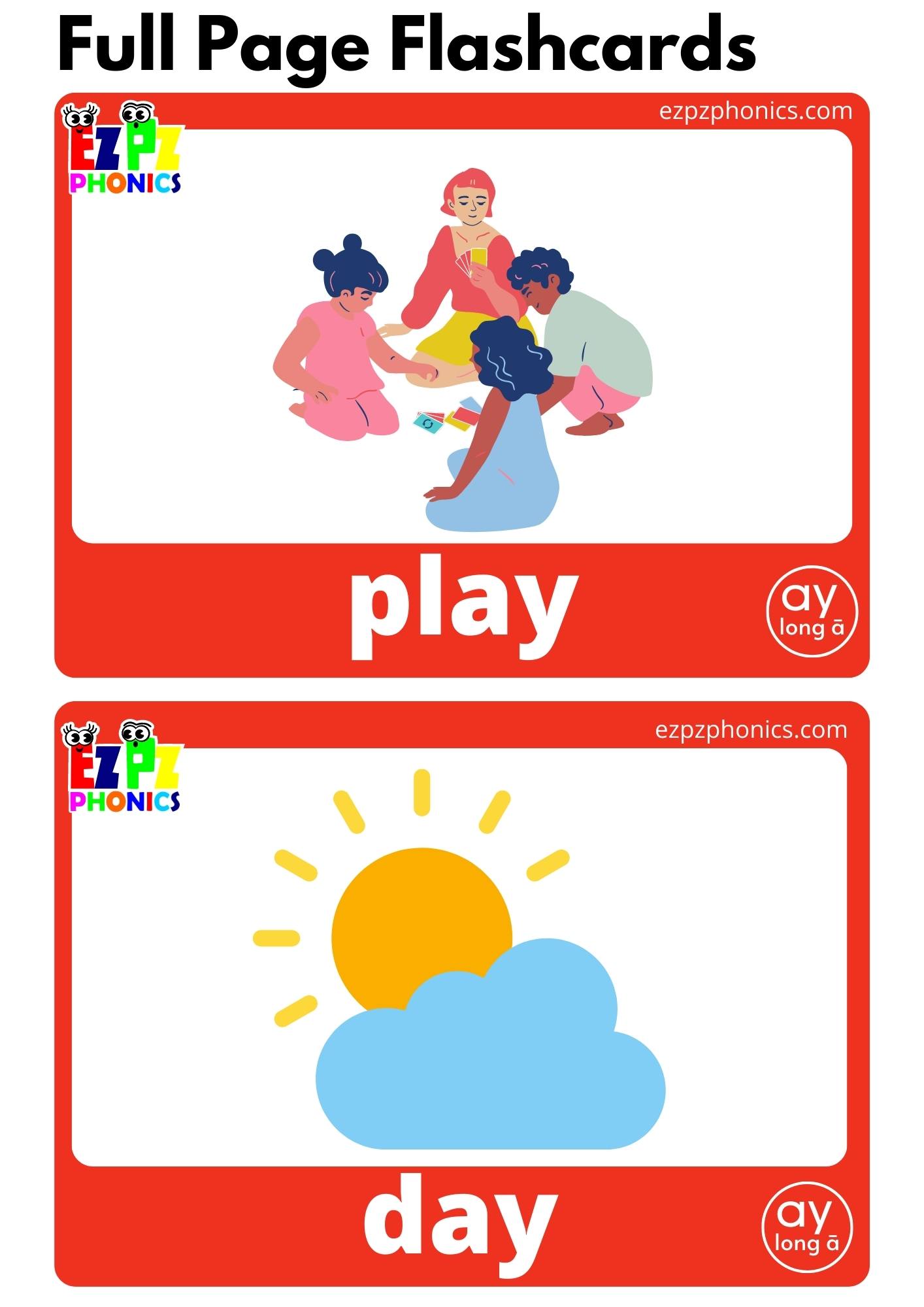 ay Words Long A Vowel Sounds Flashcards with Words and Free PDF ...