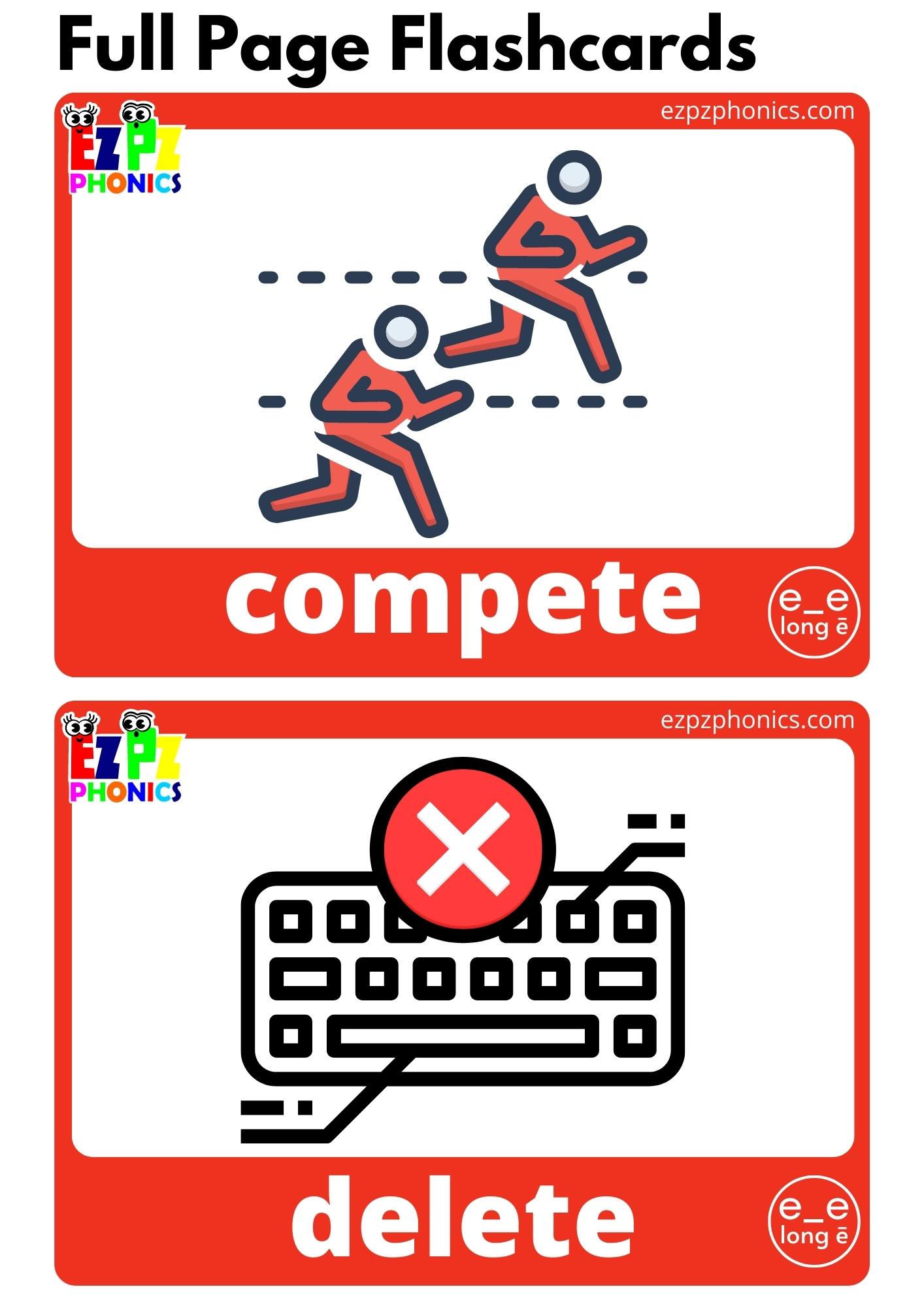 e e Words Long E Sounds Flaschcards - ezpzphonics.com