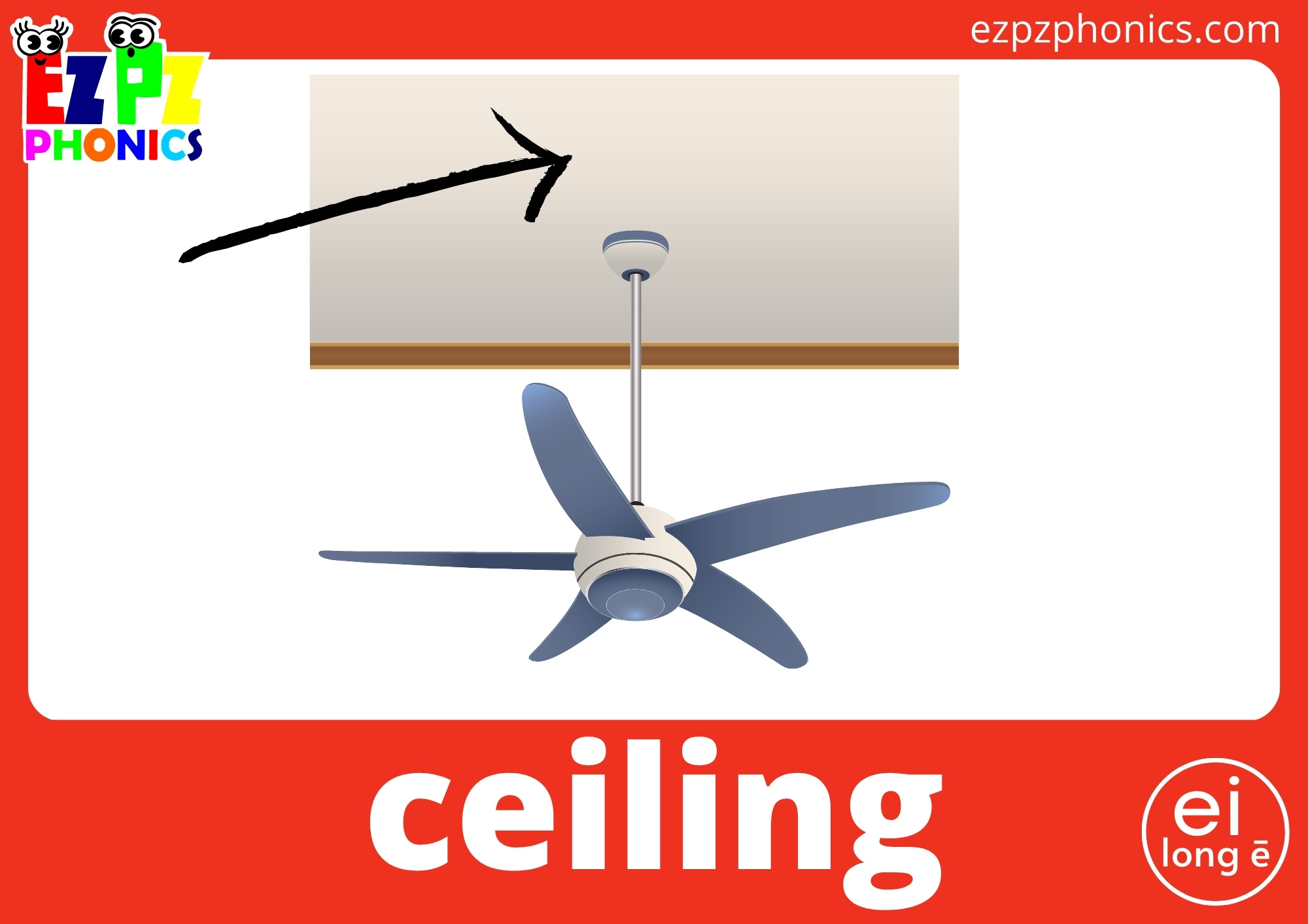 ei Words Long E Vowel Phonics Flashcards - ezpzphonics.com