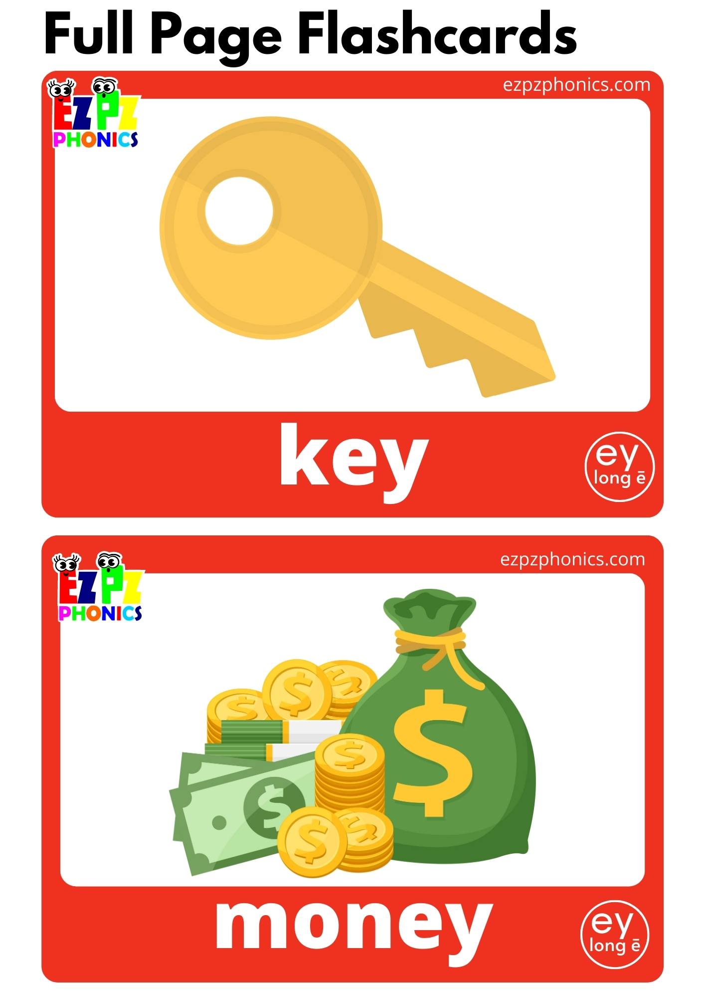 ey Words List Long E Vowel Sounds Flashcards with Images and Words Free ...