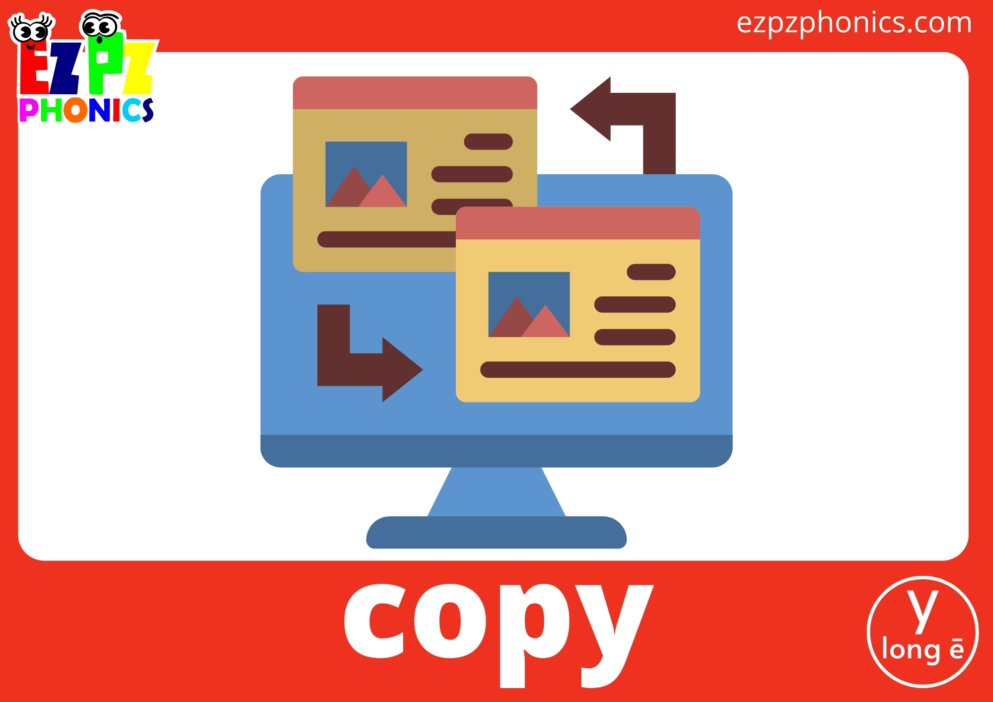 y Words Long E Vowel Sounds Flashcards with Images and Words Free ...