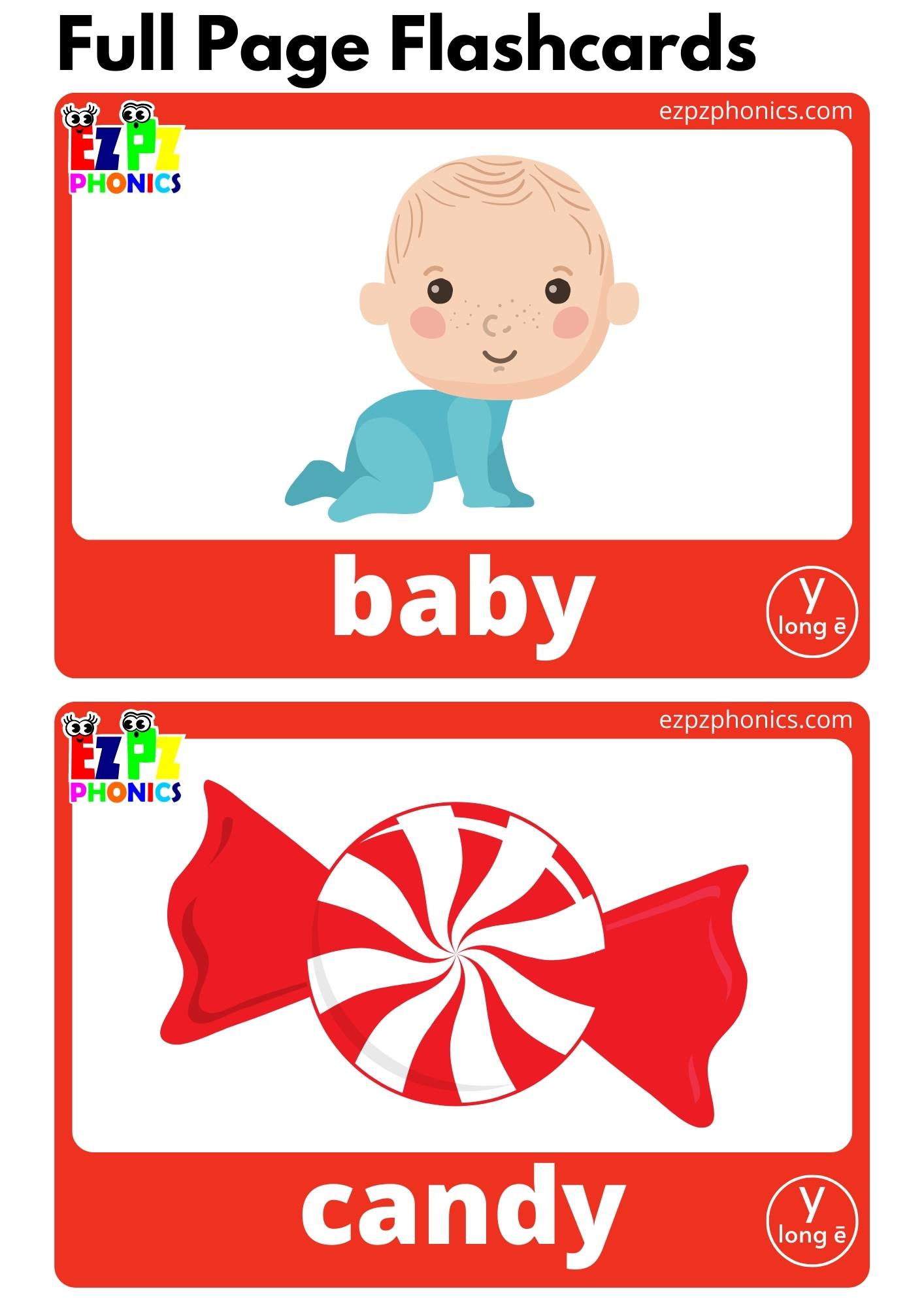 y Words Long E Vowel Sounds Flashcards with Images and Words Free ...