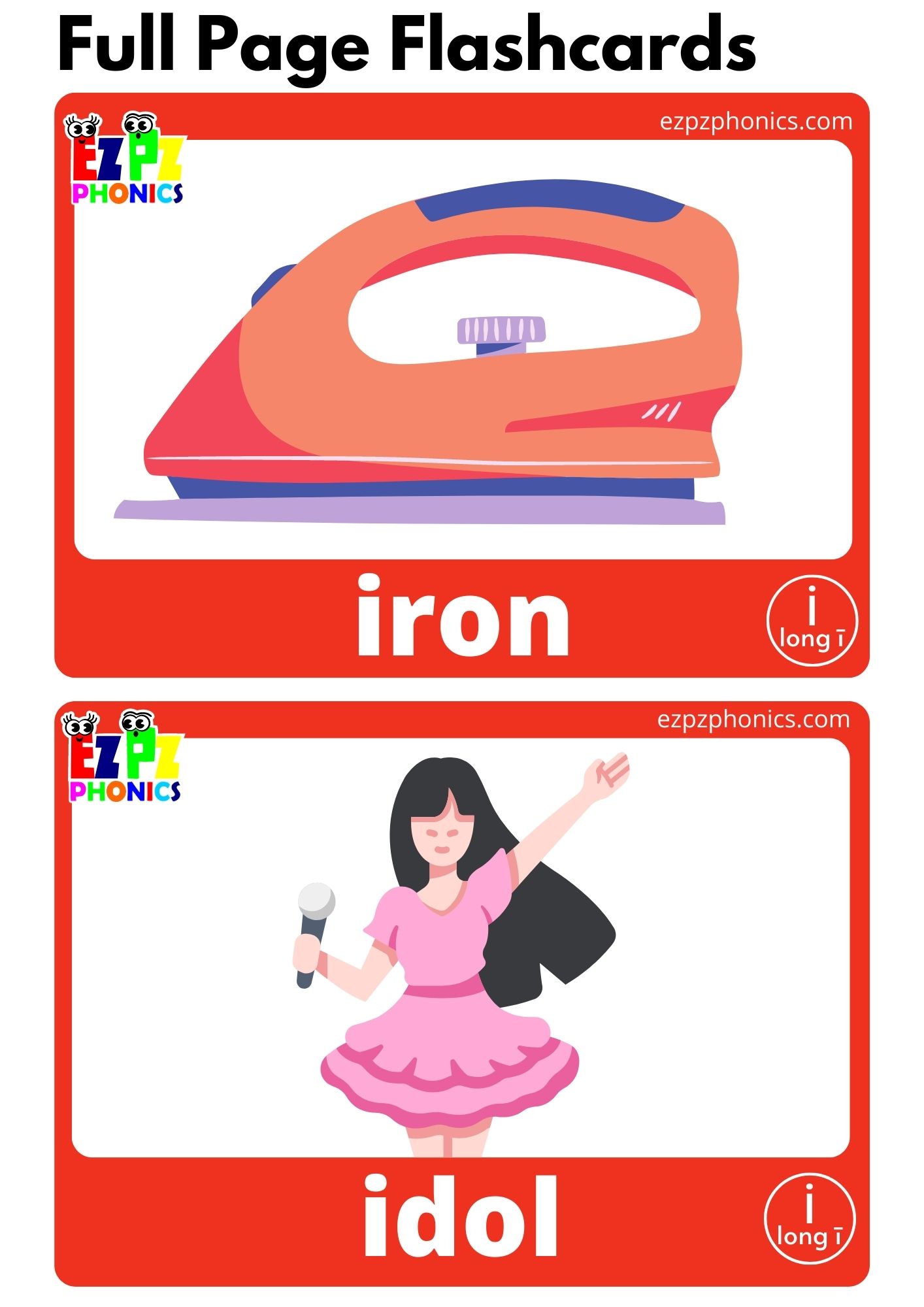i Words Long I Vowel Phonics Flashcards - ezpzphonics.com