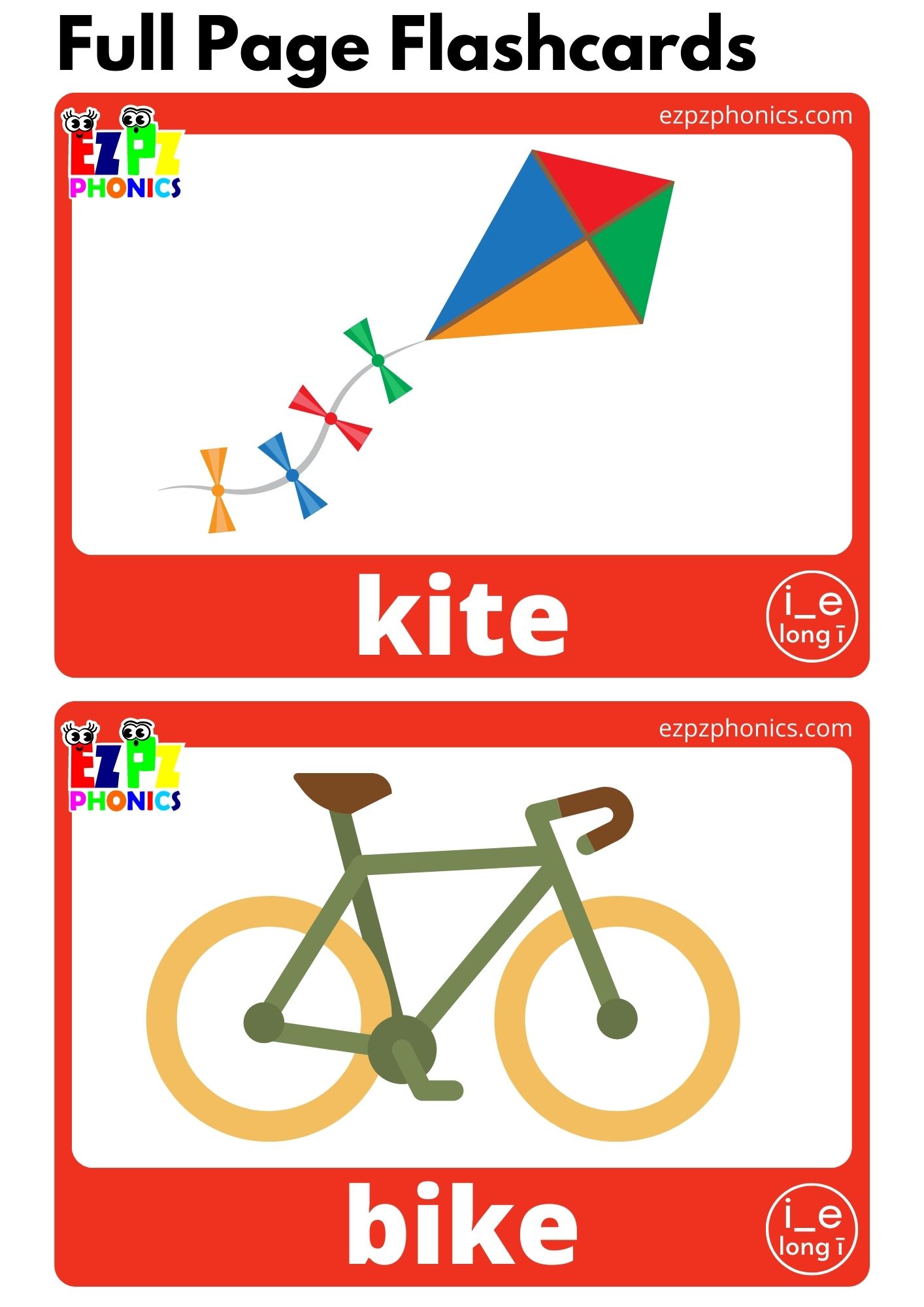 i_e Words Long I Vowel Phonics Flashcards - ezpzphonics.com