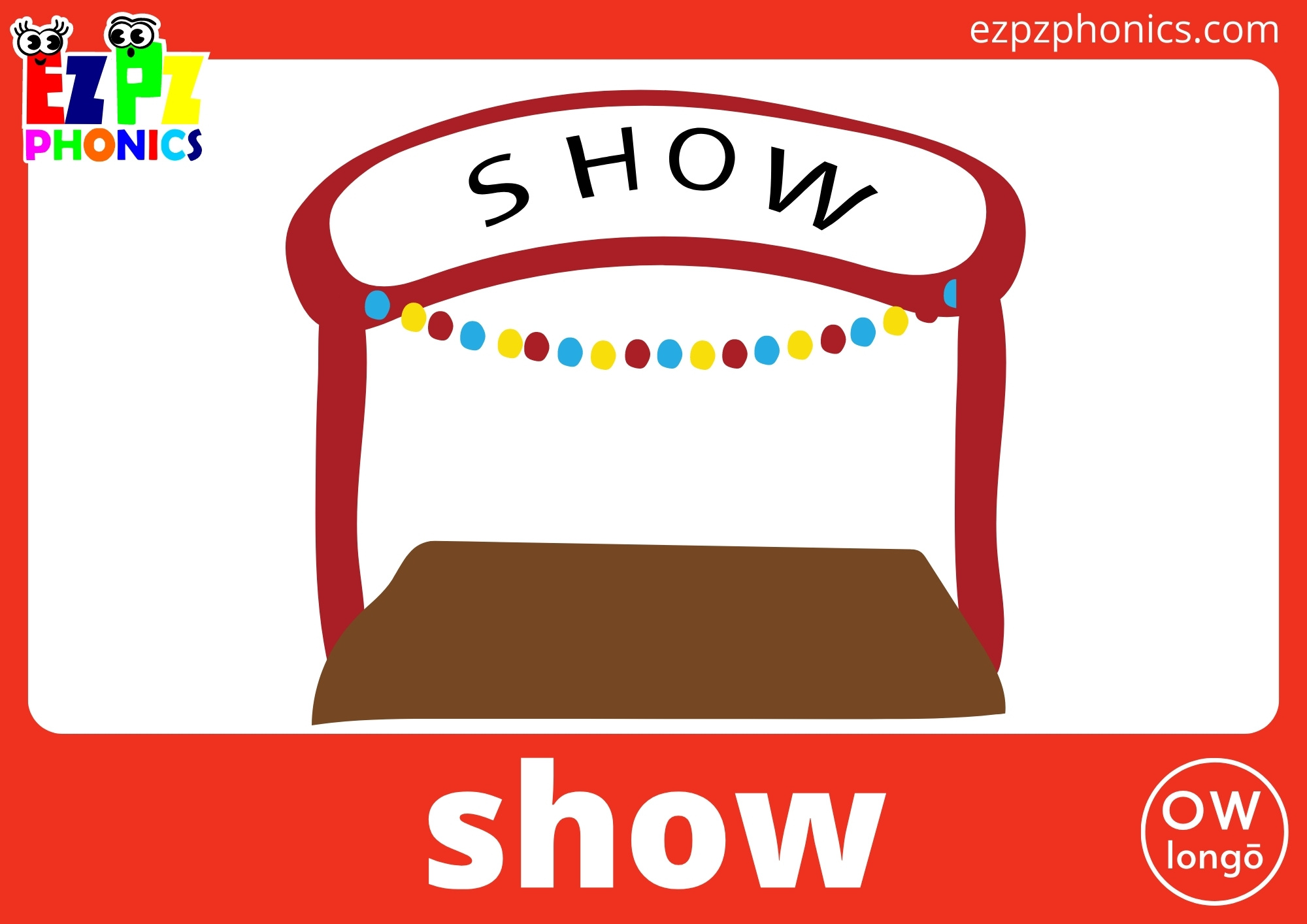 ow Words Long O Vowel Phonics Flashcards - ezpzphonics.com