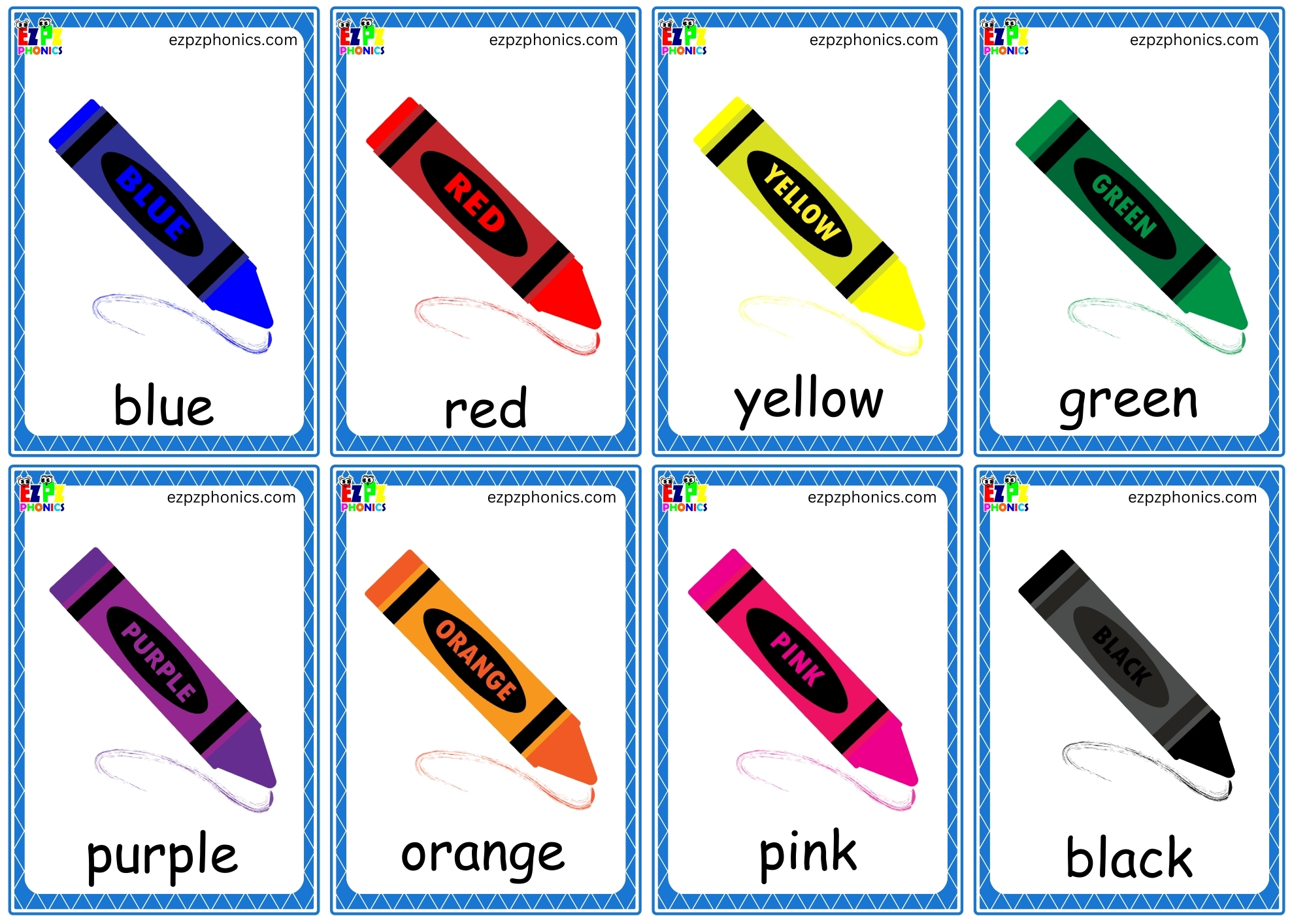 Colors First English Words Mini Flashcards - ezpzphonics.com