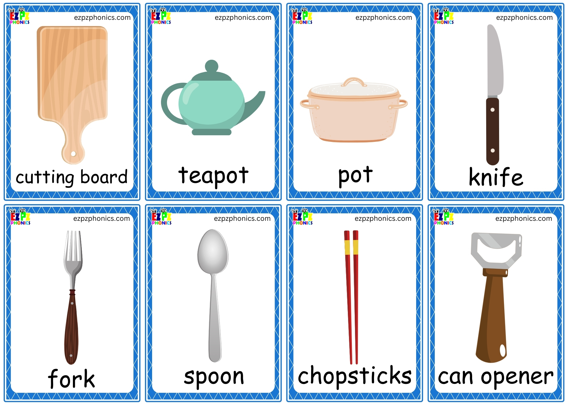 Dining Room and Kitchen Utensils Mini Flashcards and Game Cards PDF ...