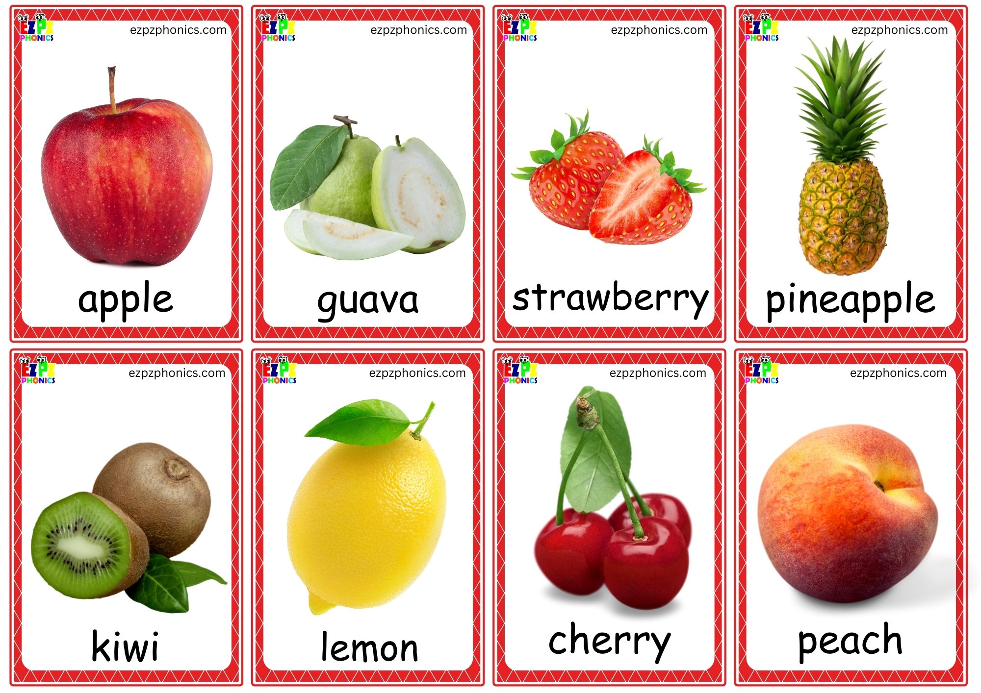 Fruits Mini Flashcards. My First English Words for Kids - ezpzphonics.com