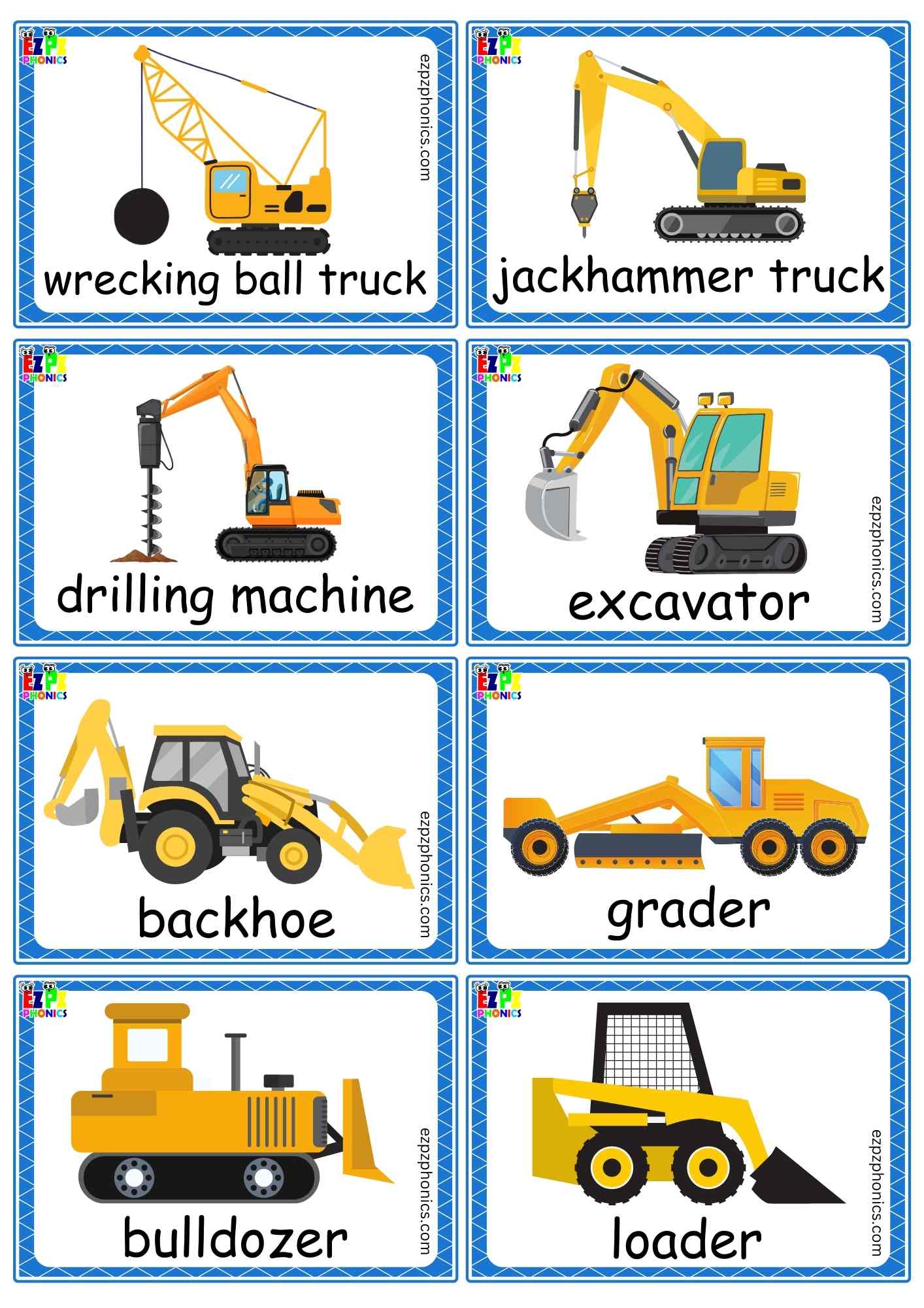 Transportation Construction Equipment / Machines - Mini Flashcards ...