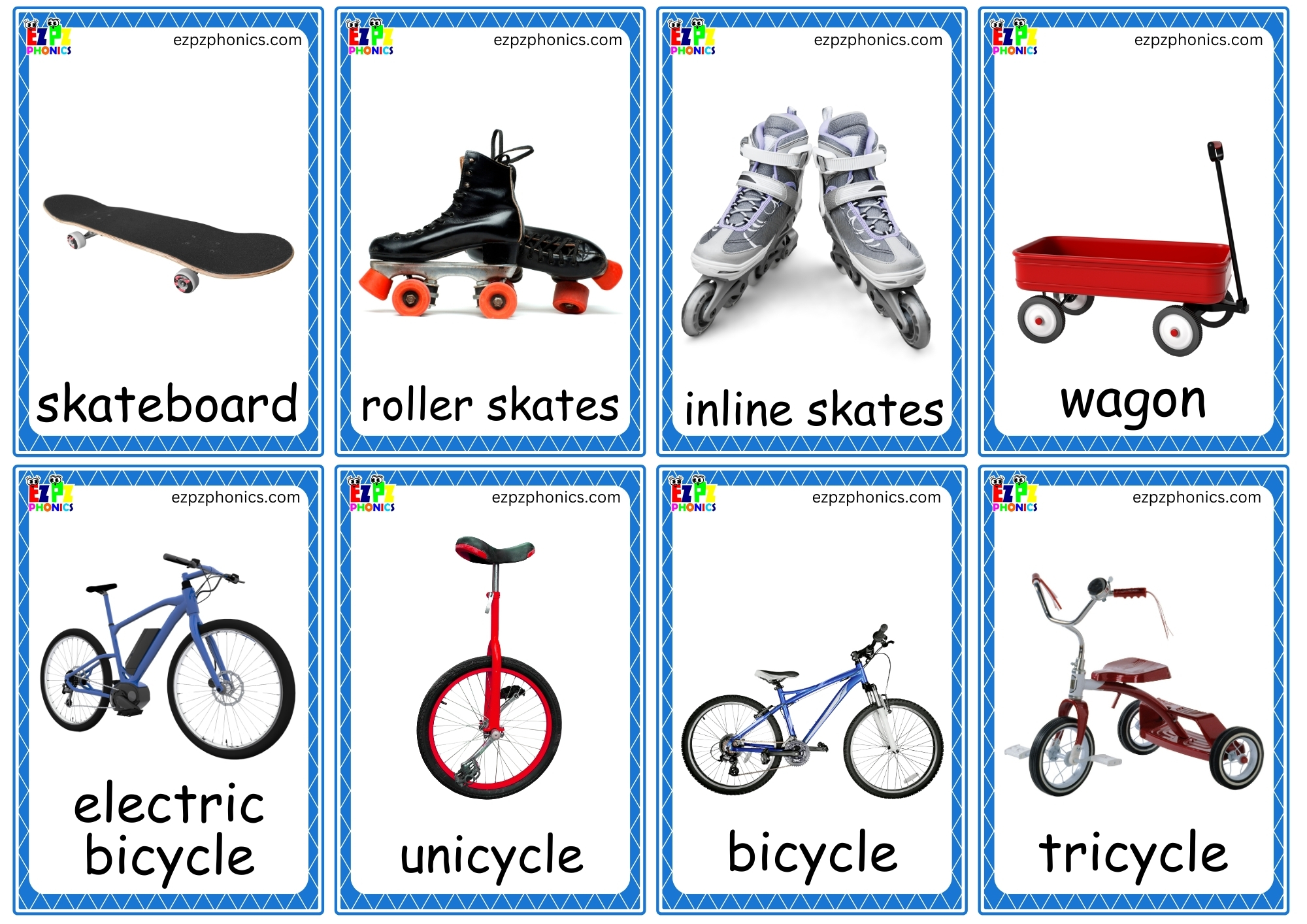 Personal Transport Mini Flashcards (Free PDF Download) - ezpzphonics.com