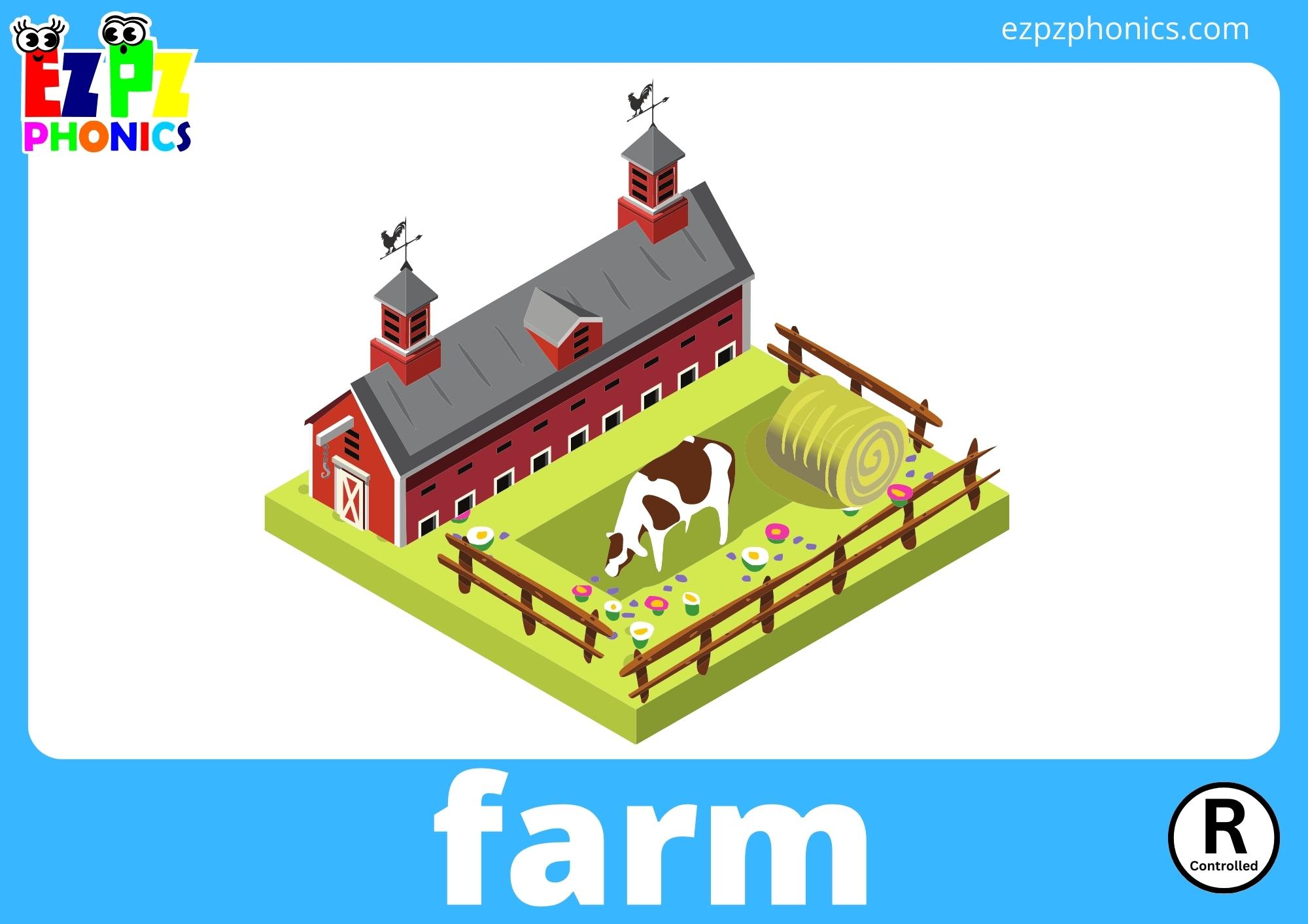 AR R-Controlled One Syllable Words Phonics Flashcards with Images and ...