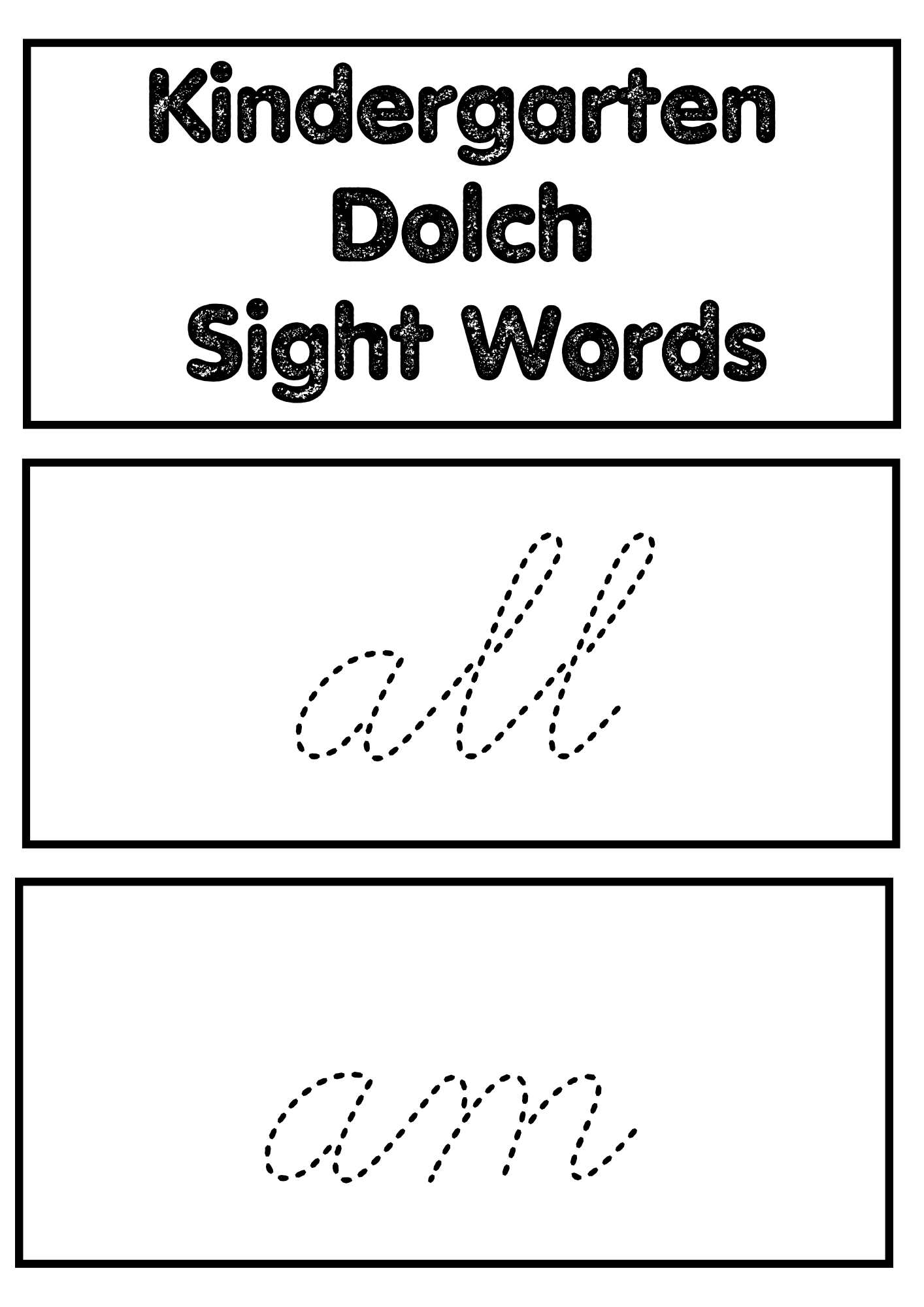 Kindergarten Dolch Sight Words Flashcards – Cursive Tracing Font 3 ...
