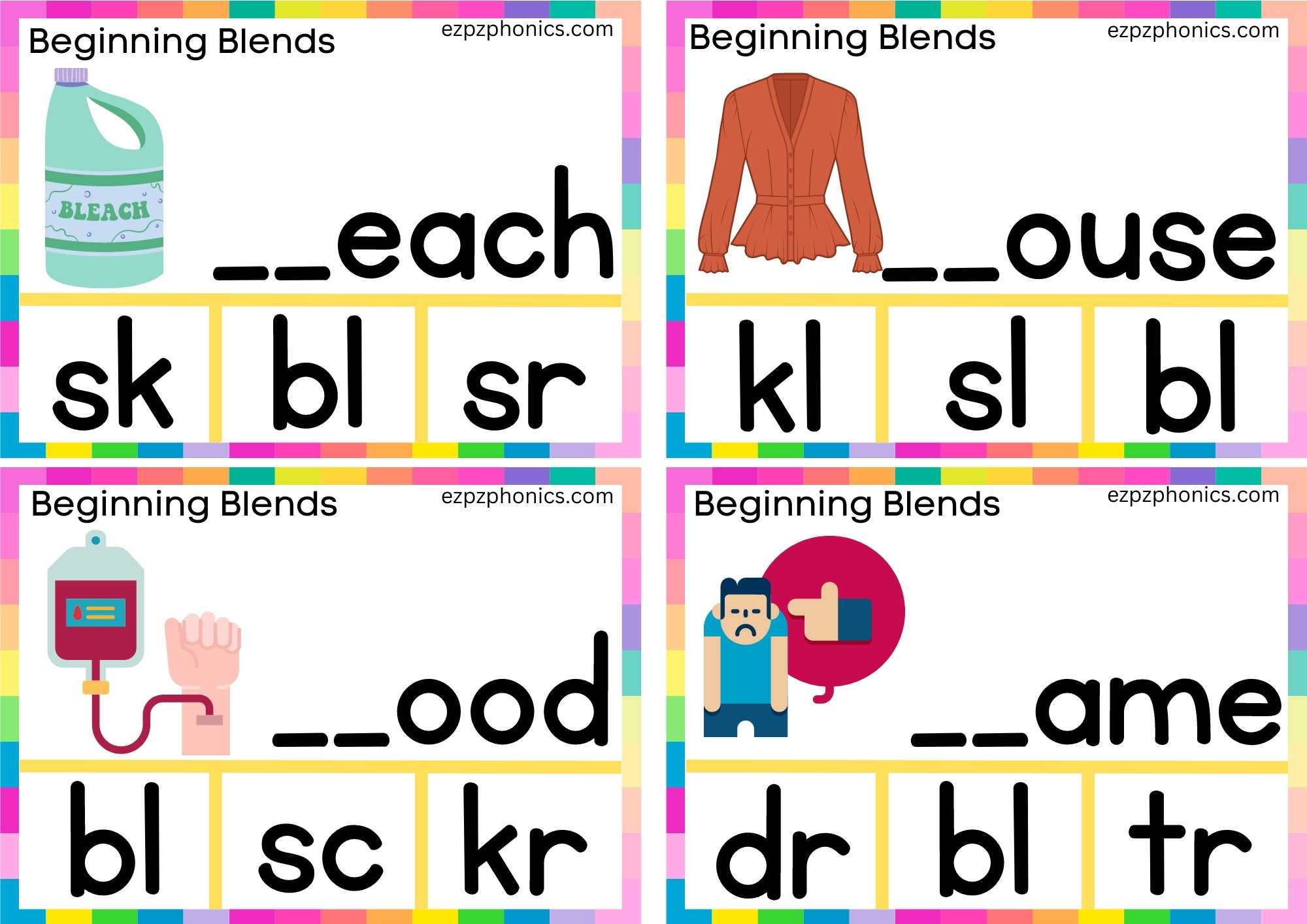 BL Beginning Blends Clip Cards Finish The Words And Clip The Correct ...
