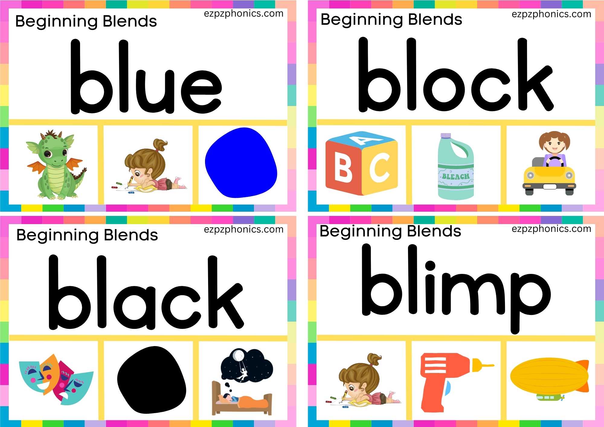 BL Beginning Blends Clip Cards Read The Words And Clip The Correct ...