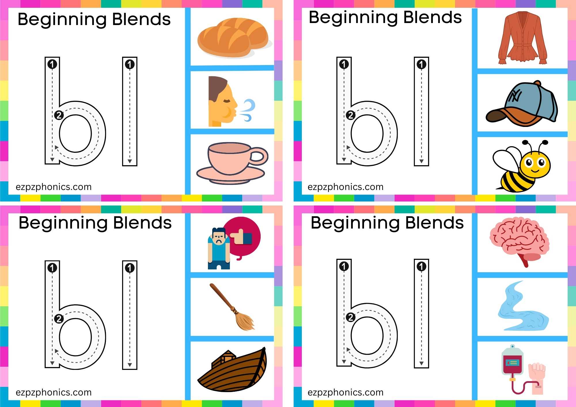 BL Beginning Blends Clip Cards Trace The Letters And Clip the Correct ...