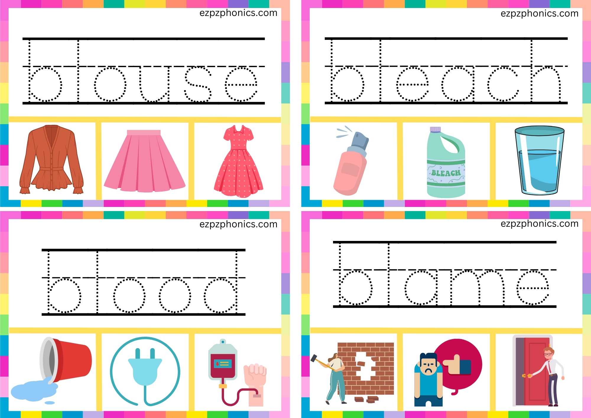 BL Beginning Blends Clip Cards Trace The Words And Clip The Correct ...
