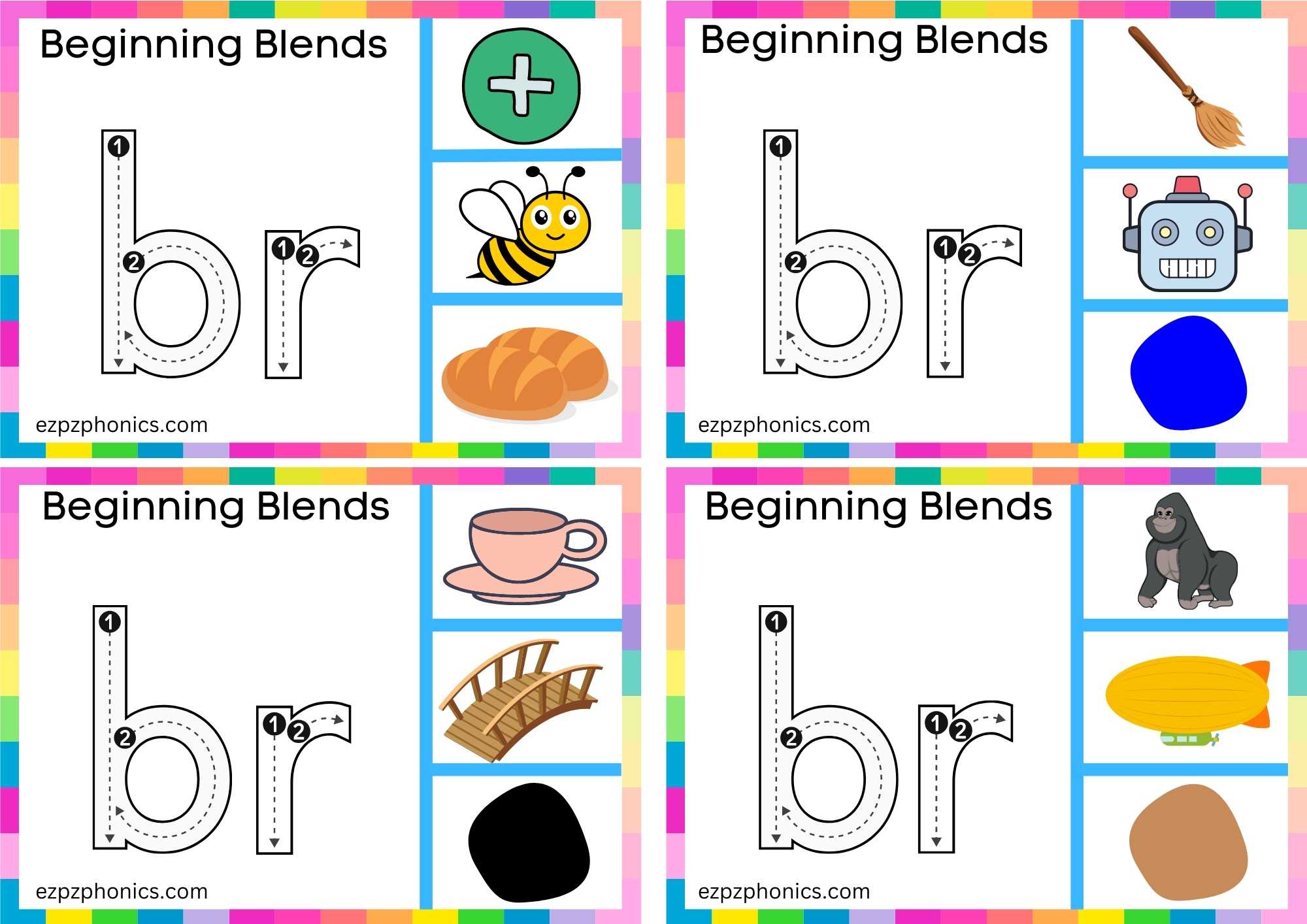 BR Beginning Blends Clip Cards Trace The Letters And Clip The Correct ...