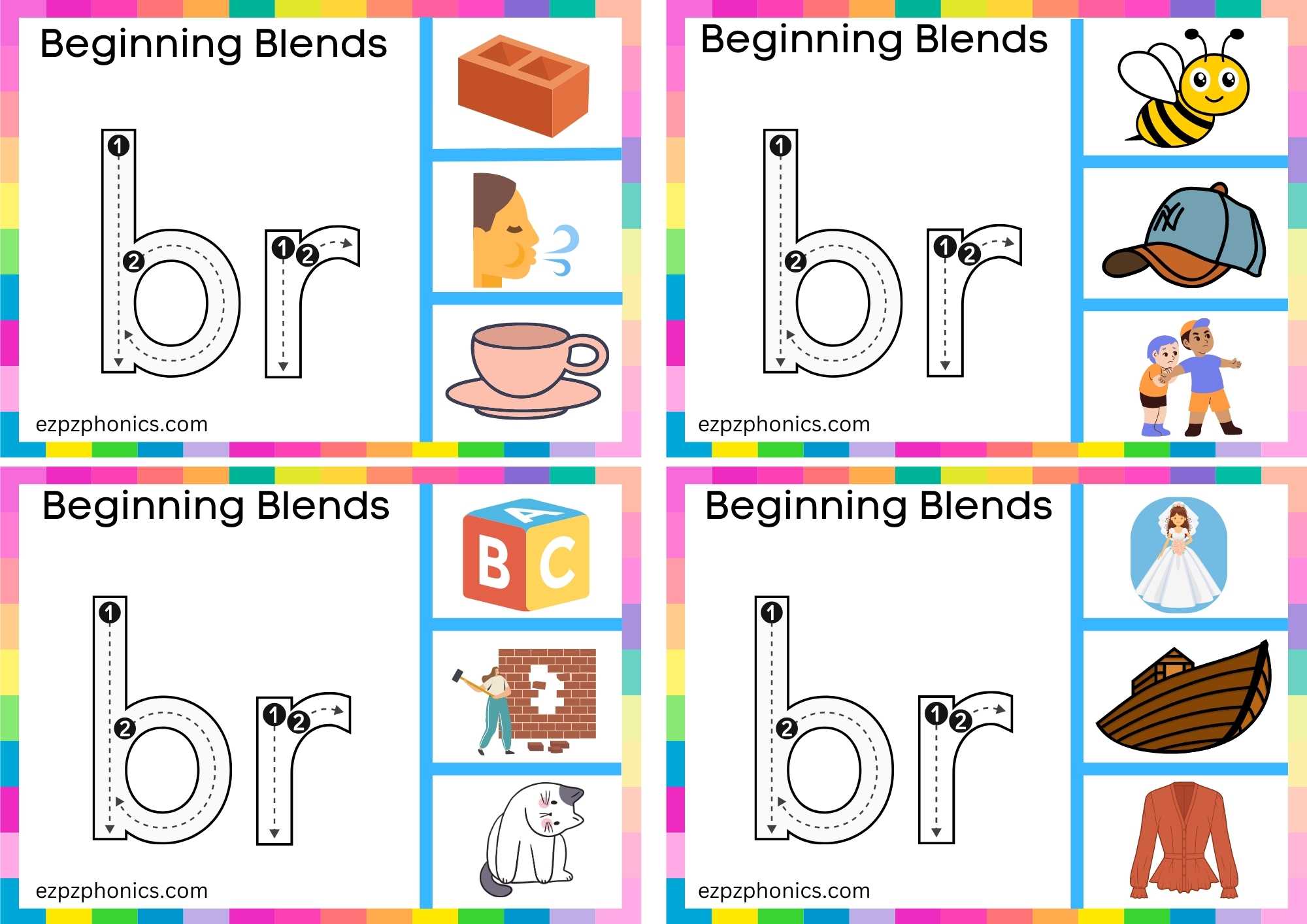 BR Beginning Blends Clip Cards Trace The Letters And Clip The Correct ...