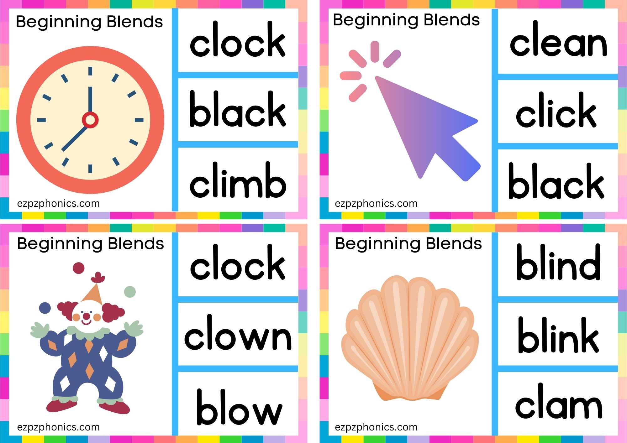CL Beginning Blends Clip Cards Look At The Image And Clip The Correct ...