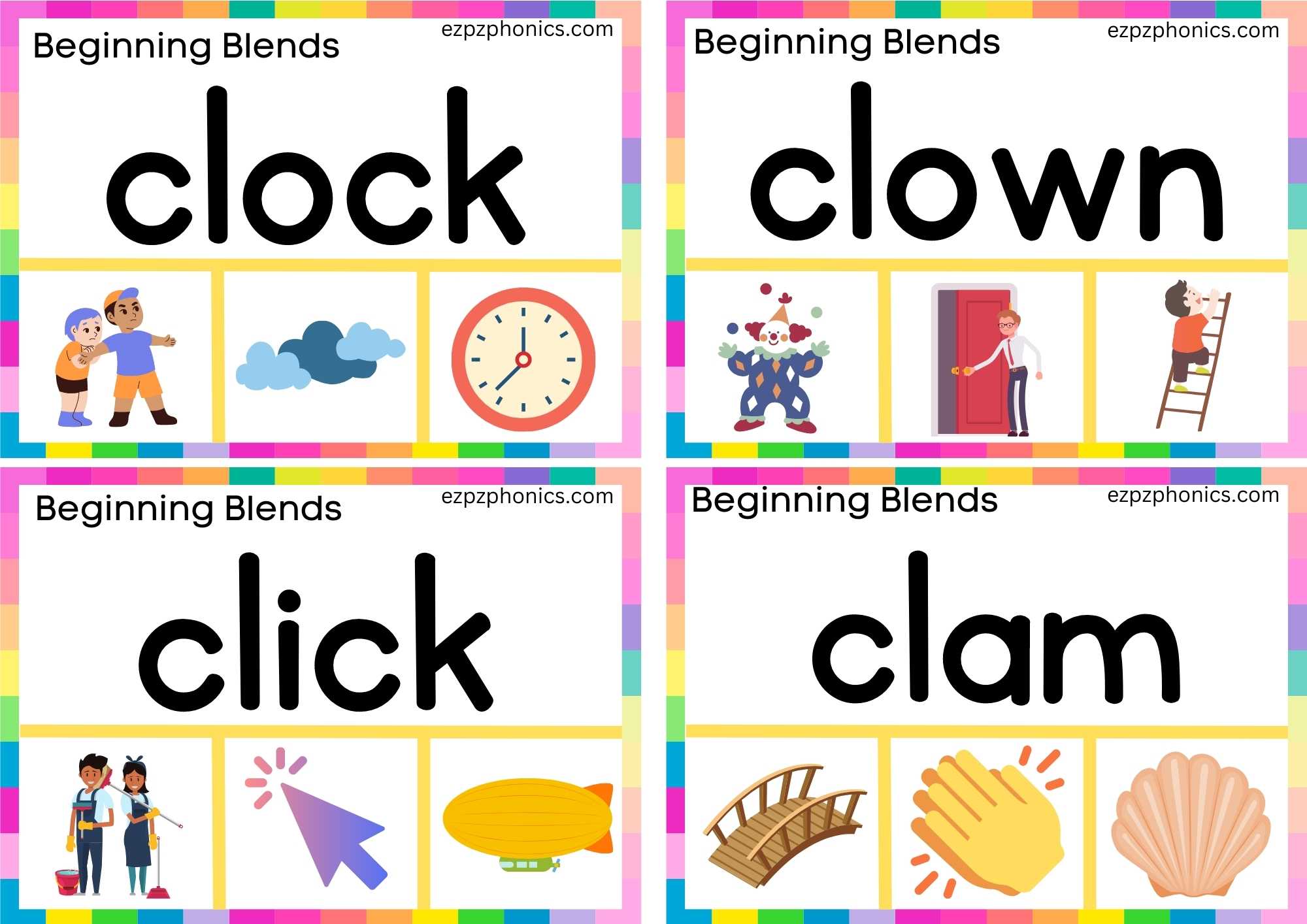 CL Beginning Blends Clip Cards Read The Words And Clip The Correct ...