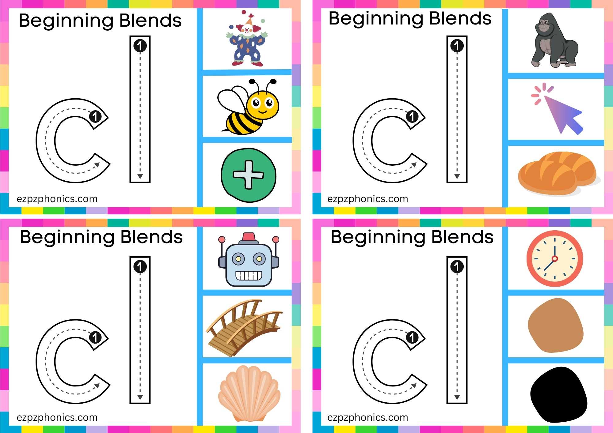 CL Beginning Blends Clip Cards Trace The Letters And Clip The Correct ...