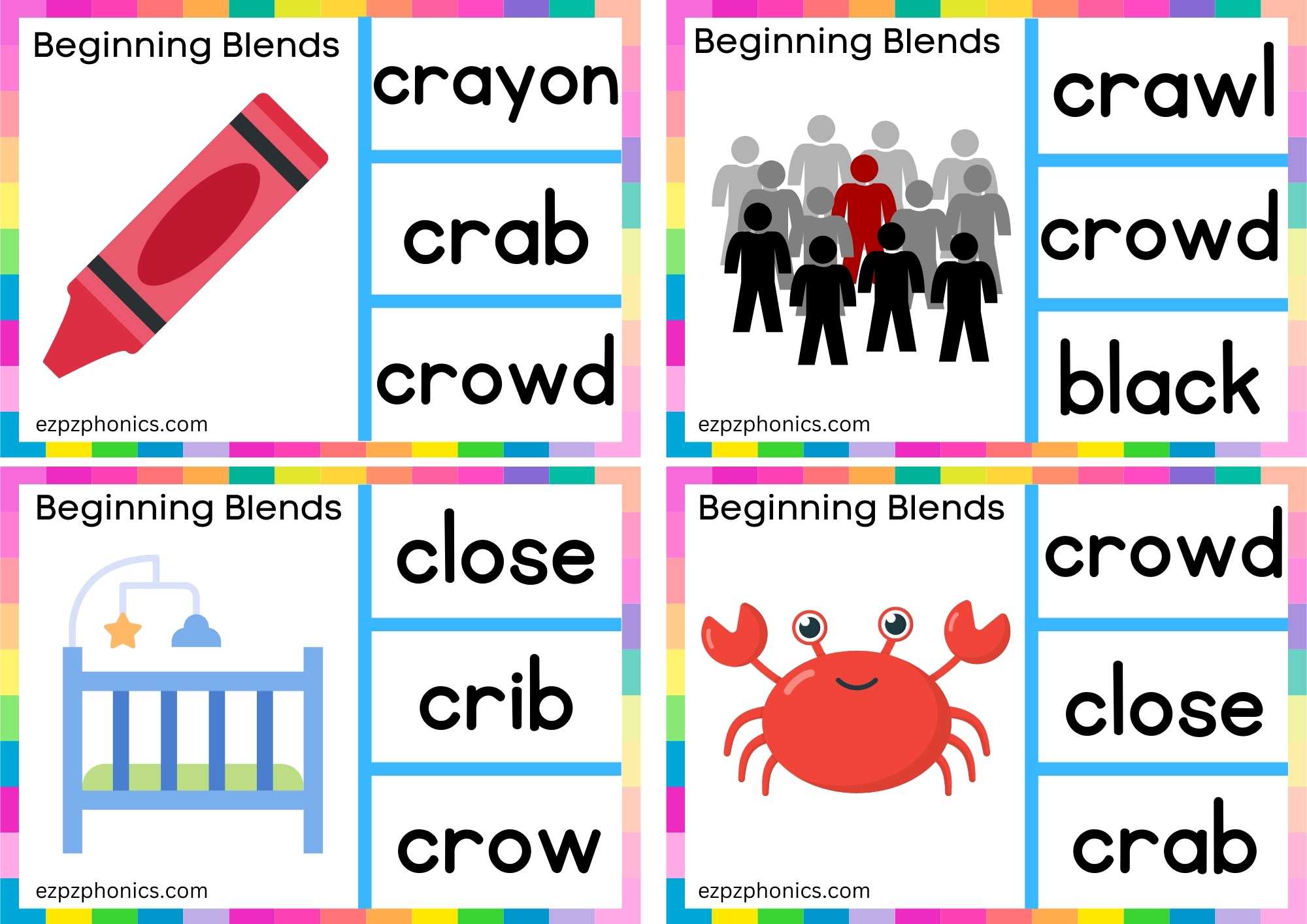 CR Beginning Blends Clip Cards Look At The Image And Clip The Correct ...