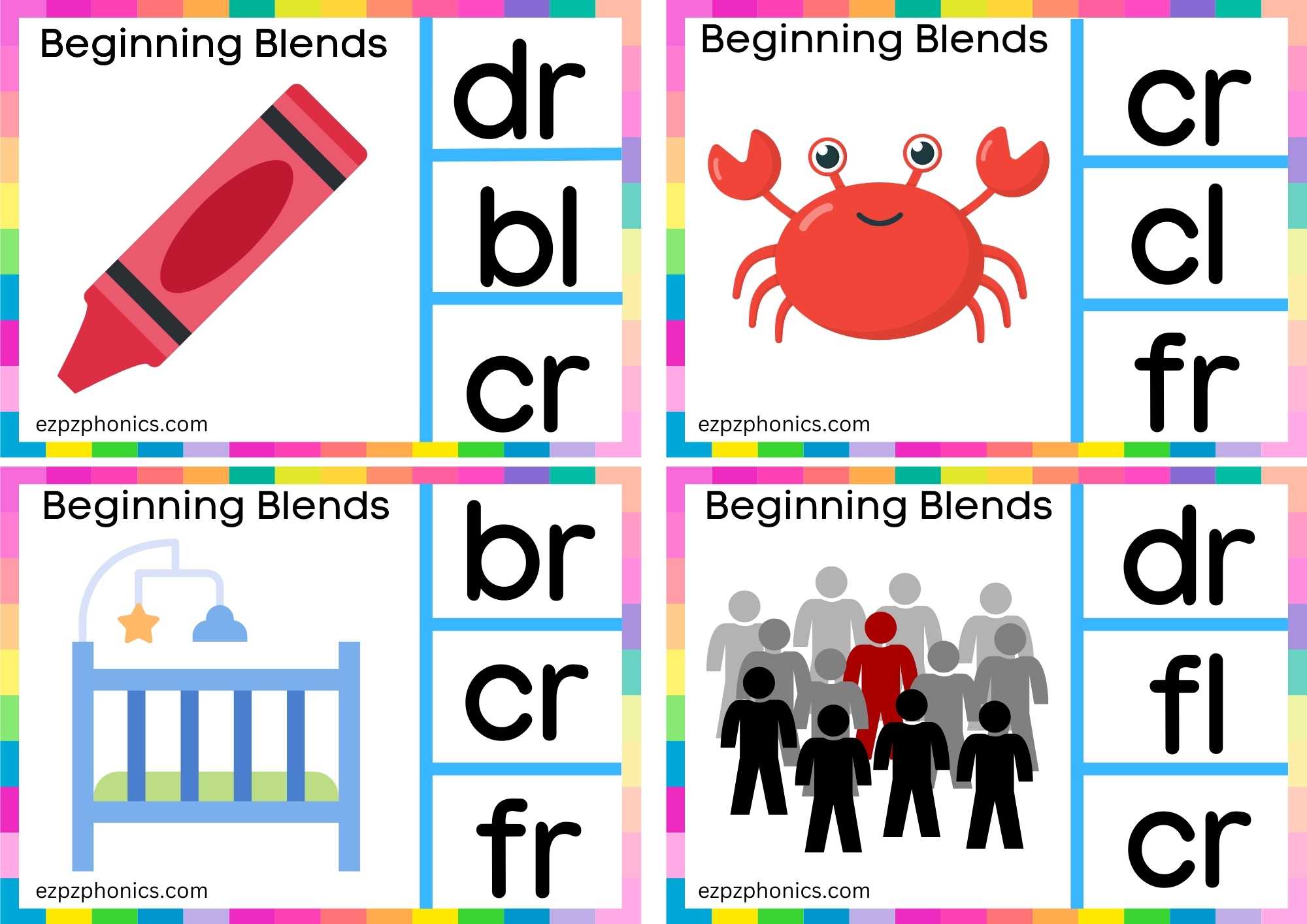 CR Beginning Blends Clip Cards Look At The Images And Clip The Correct ...