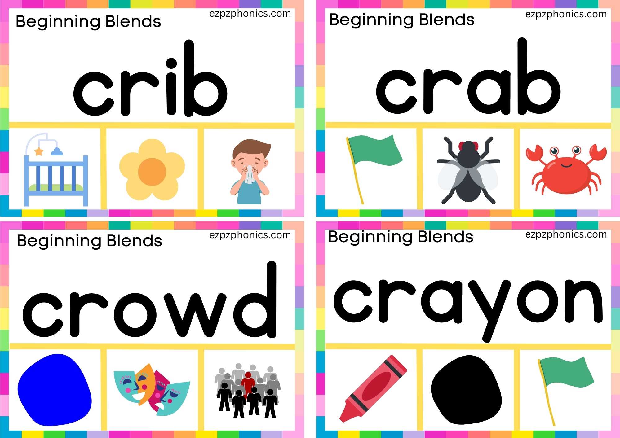 CR Beginning Blends Clip Cards Read The Words And Clip The Correct ...